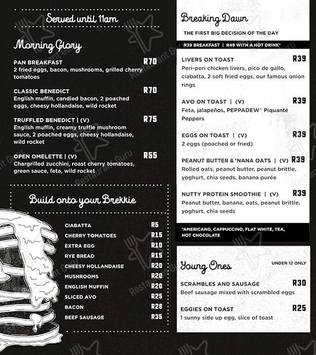Menu at Tiger's Milk Claremont restaurant, Cape Town, 21 Dreyer St