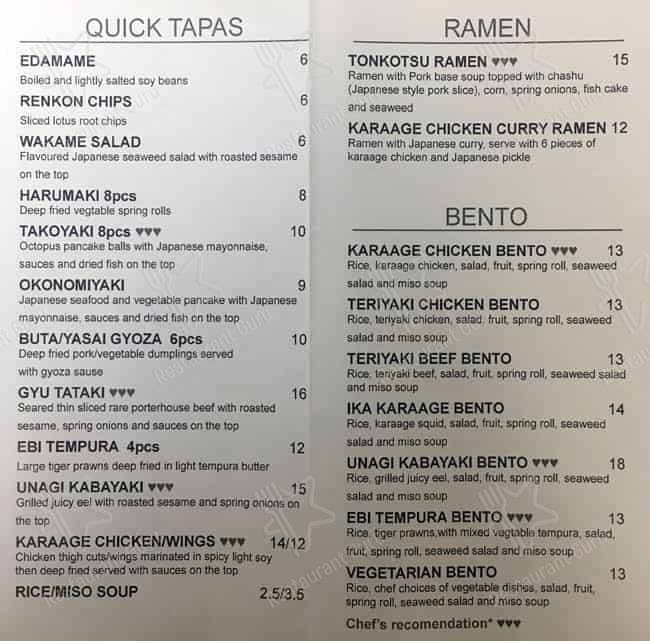 Menu at Tomodachi Izakaya & Bar, Geelong