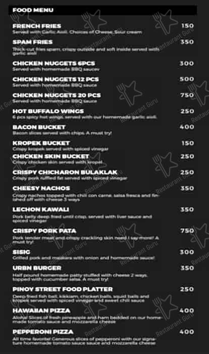 Menu at URBN QC club, Quezon City, 62 Timog Ave