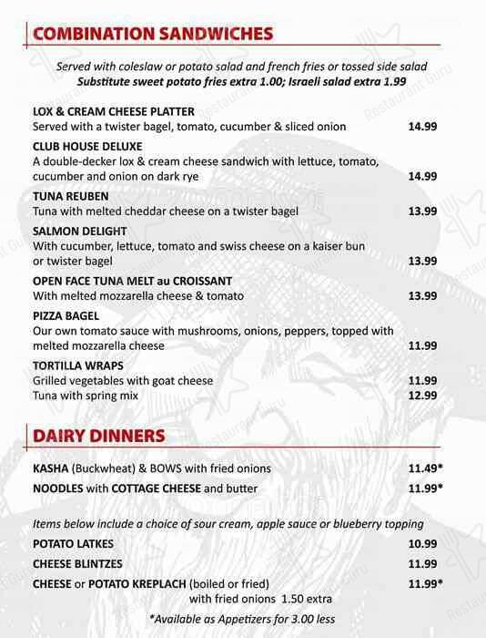Menu at United Bakers Dairy Restaurant, Toronto