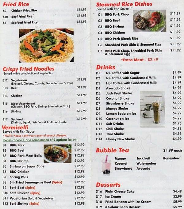 Menu at Pho Viet Taste restaurant, Ottawa