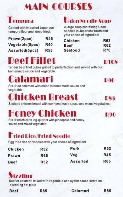 Menu at Yamakado Sushi Restaurant, Pretoria, The Grove Mall