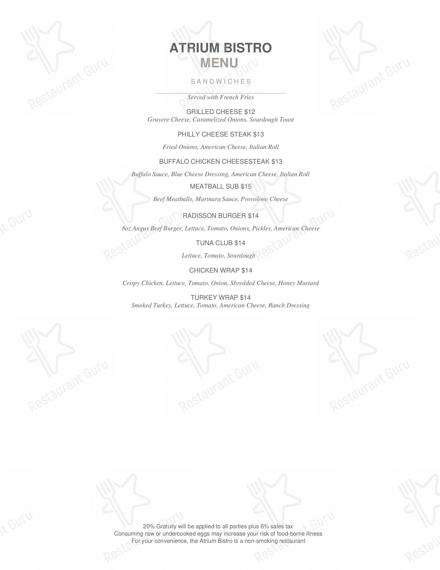 Menu at Atrium Bistro pizzeria, Bensalem