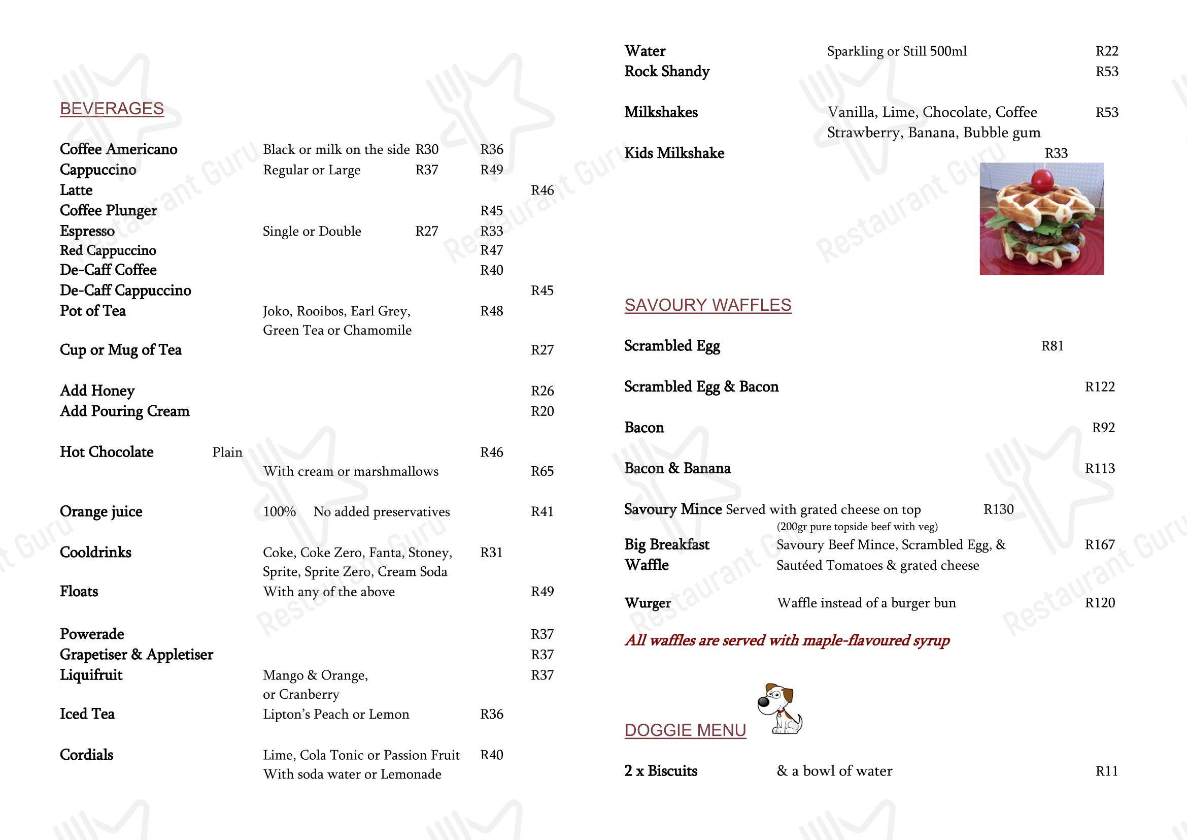 Menu at gg’s Cafe, Midrand