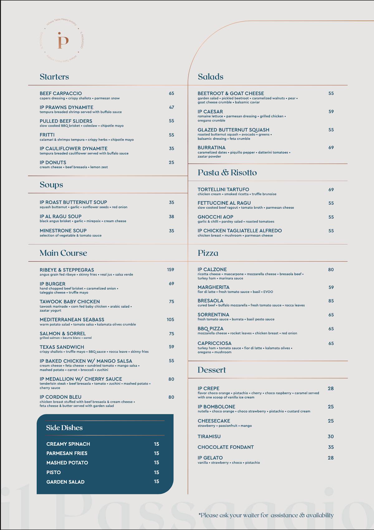 Menu at il Passaggio restaurant, UAE