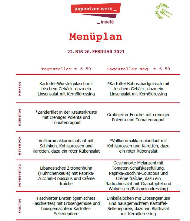 Menu at incafé cafe, Graz