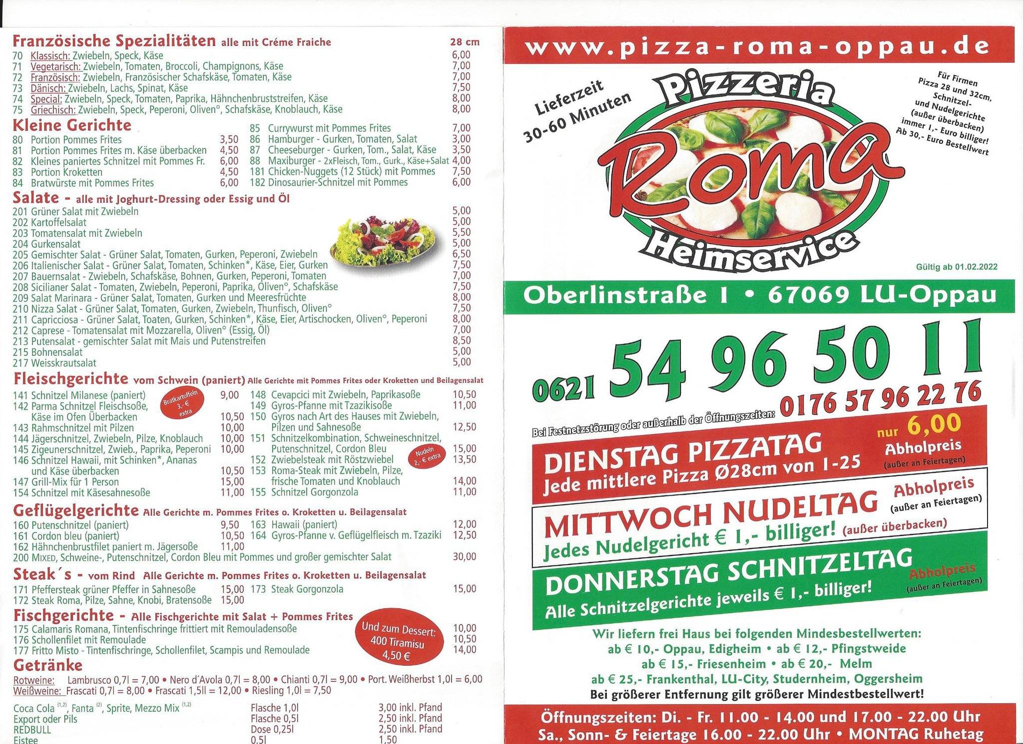 Speisekarte von ludwigshafen oppau pizza, Ludwigshafen am Rhein