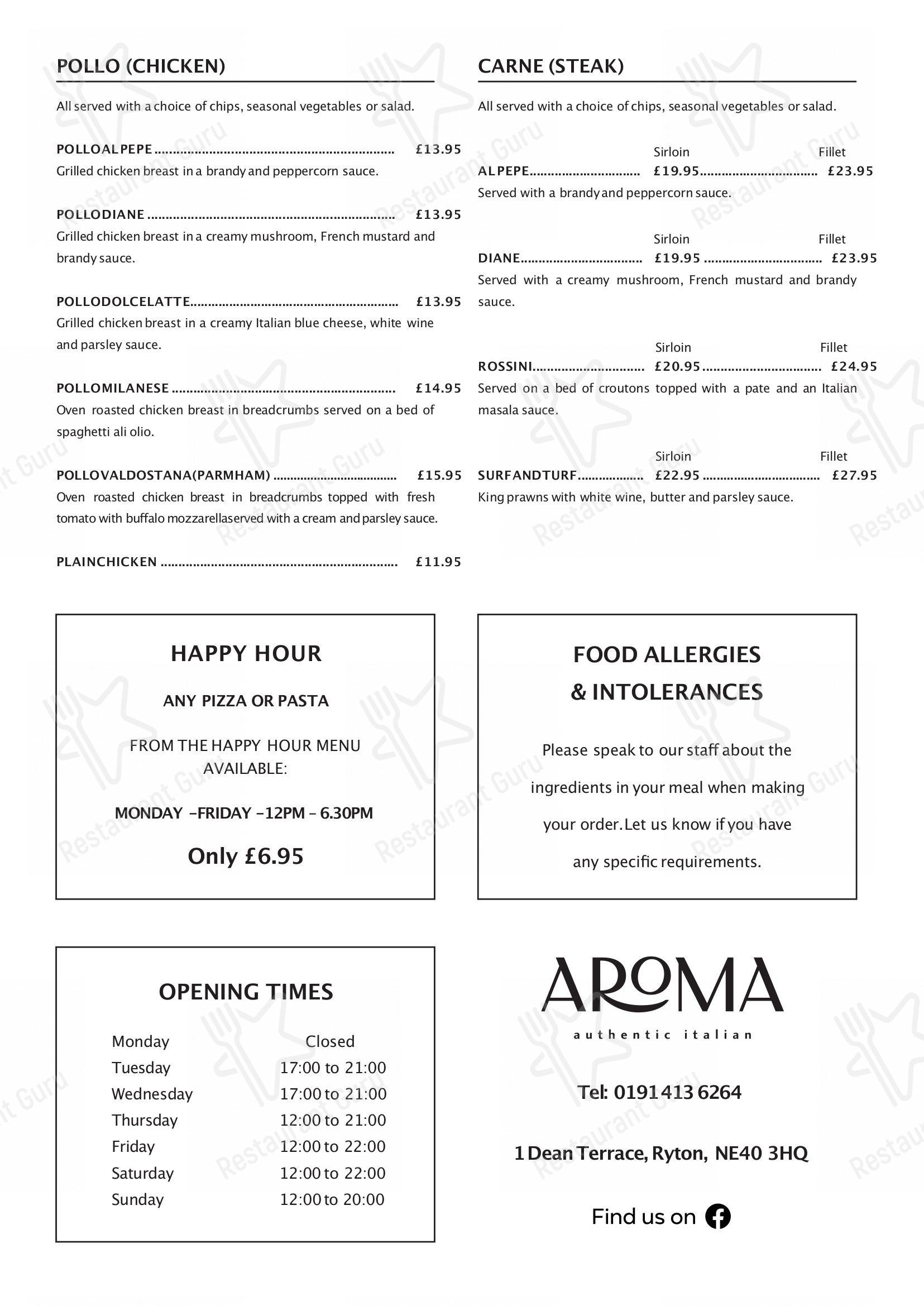 Menu at Aroma Ryton restaurant, Ryton