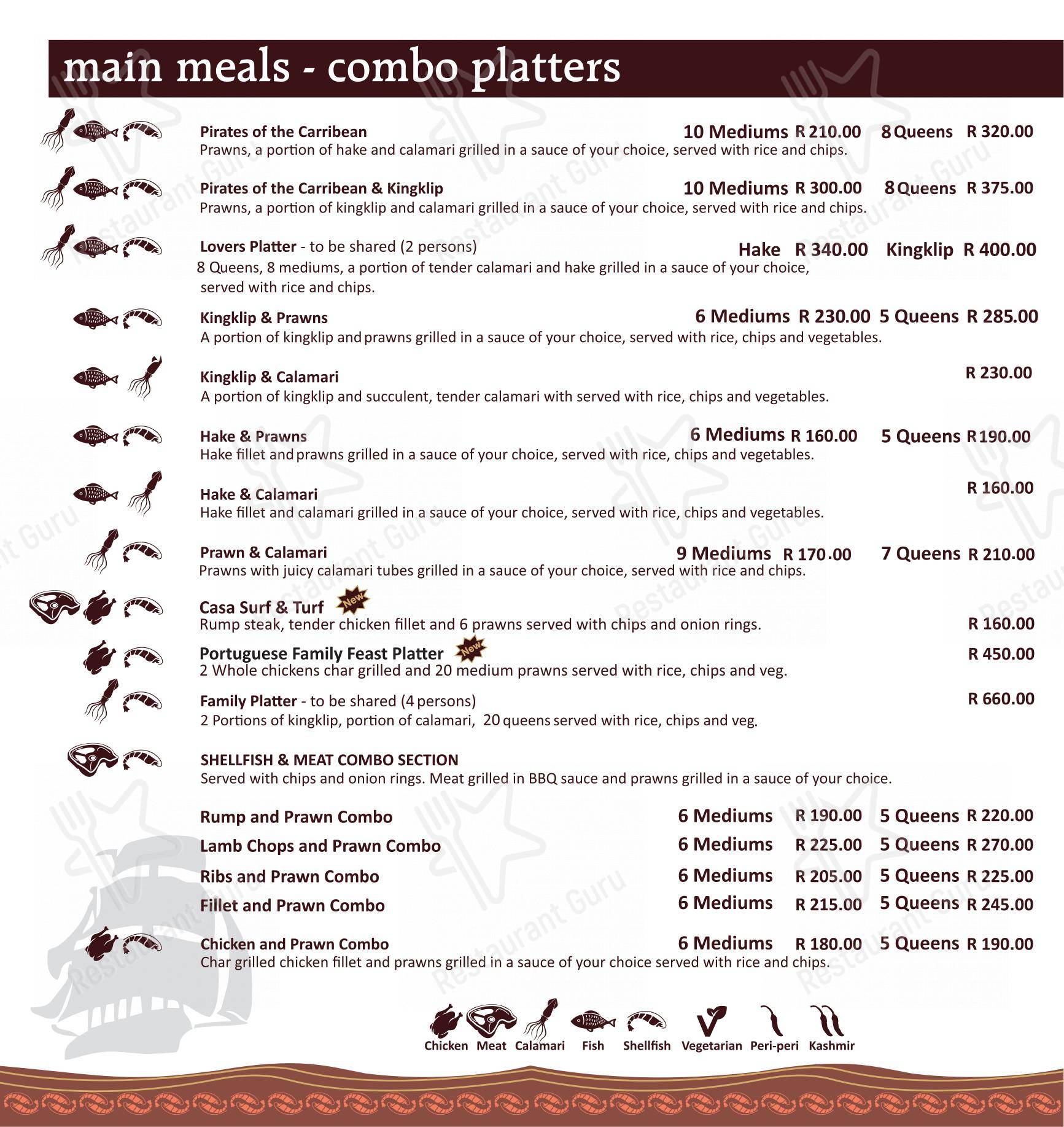 Menu at Casablanca restaurant, Durban, 411 Windermere Road