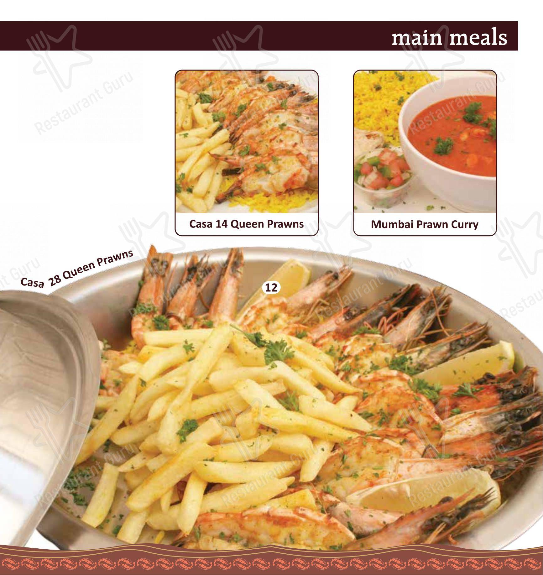 Menu at Casablanca restaurant, Durban, 411 Windermere Road