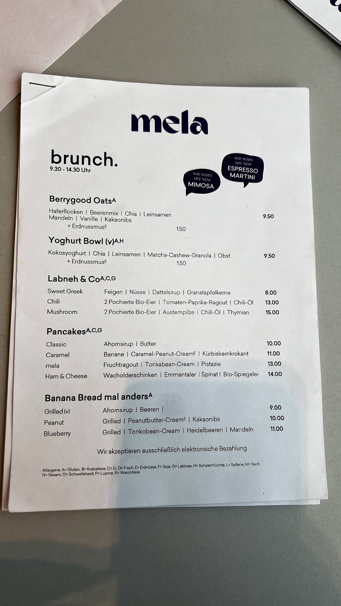 Speisekarte von mela restaurant, Erlangen