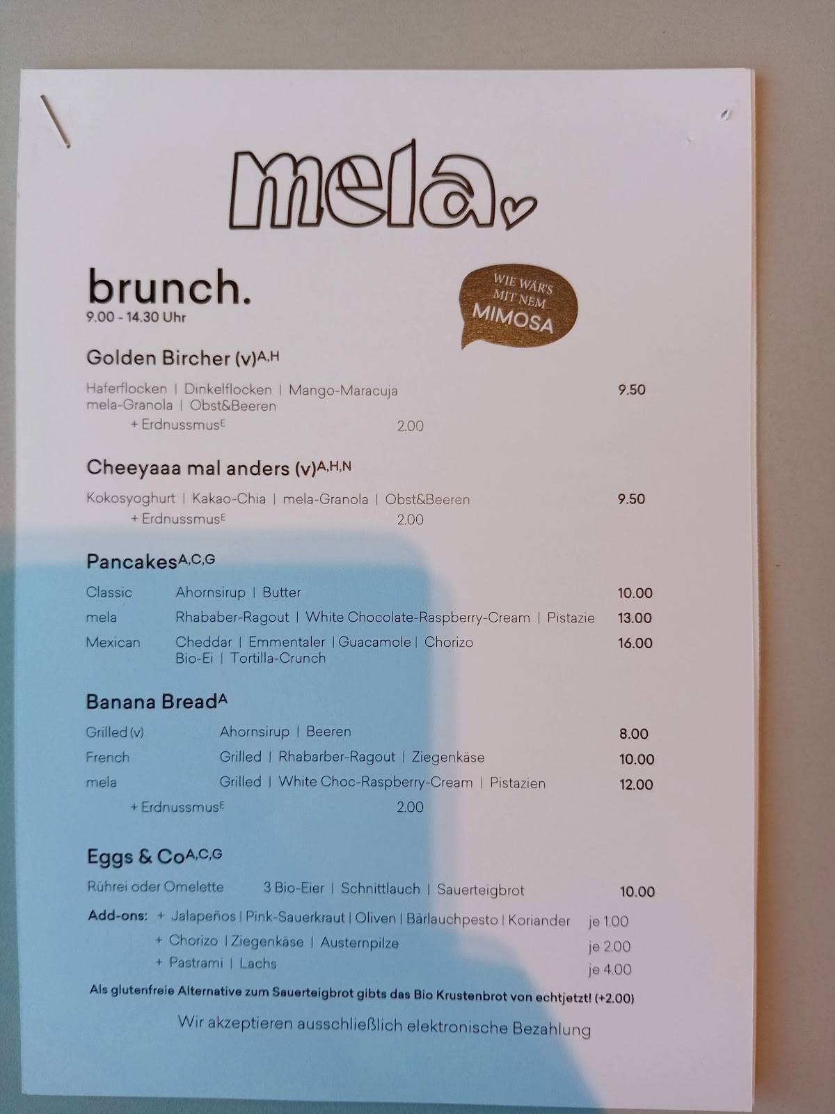 Speisekarte von mela restaurant, Erlangen