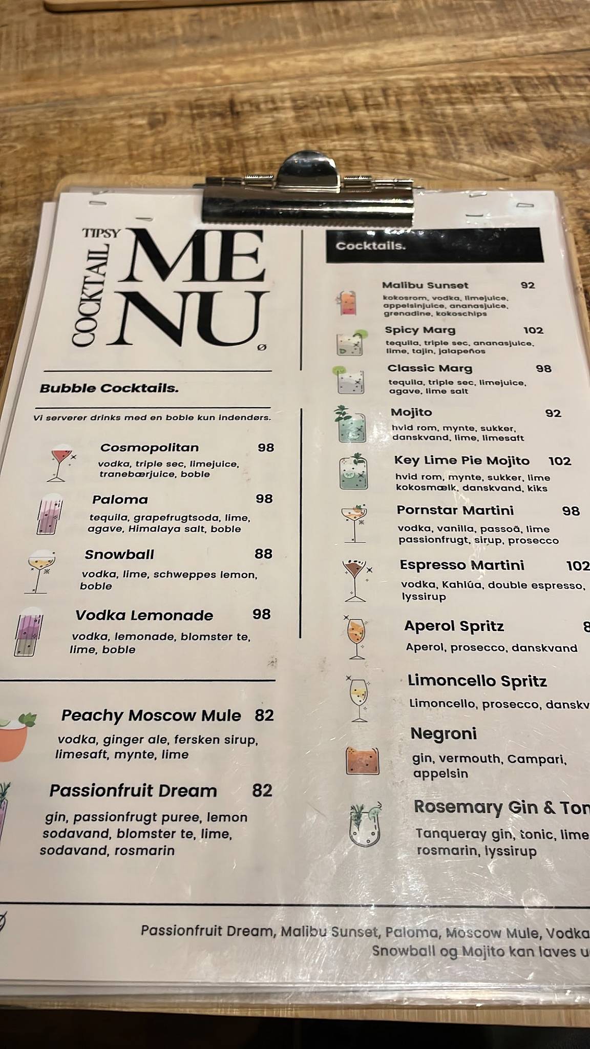 Menu at Tipsy Ø restaurant, Aarhus