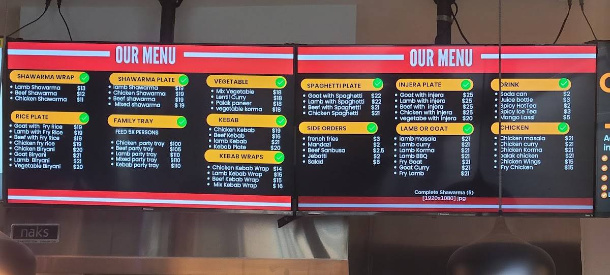 Menu at My Shawarma House restaurant, Anchorage