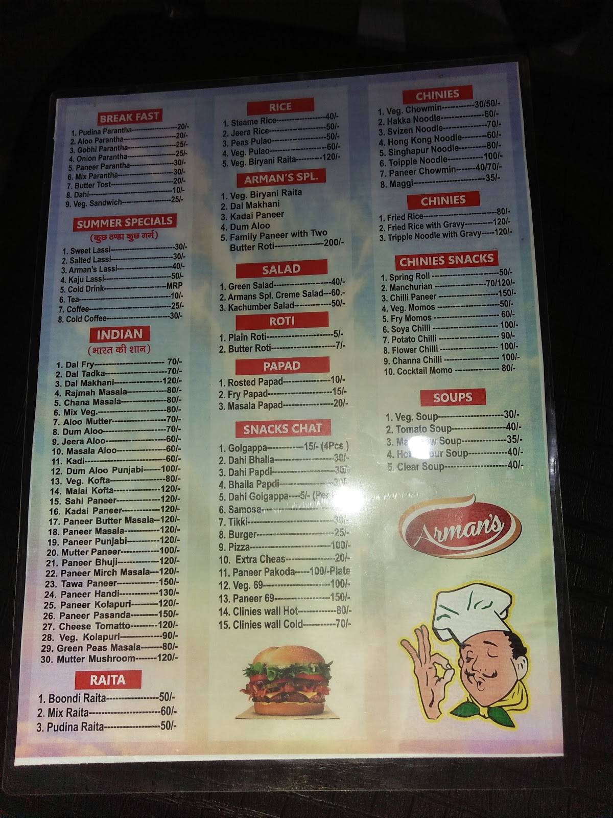 Menu at Armaan's Restaurant Thural - A Family Restaurant/Outlet, India