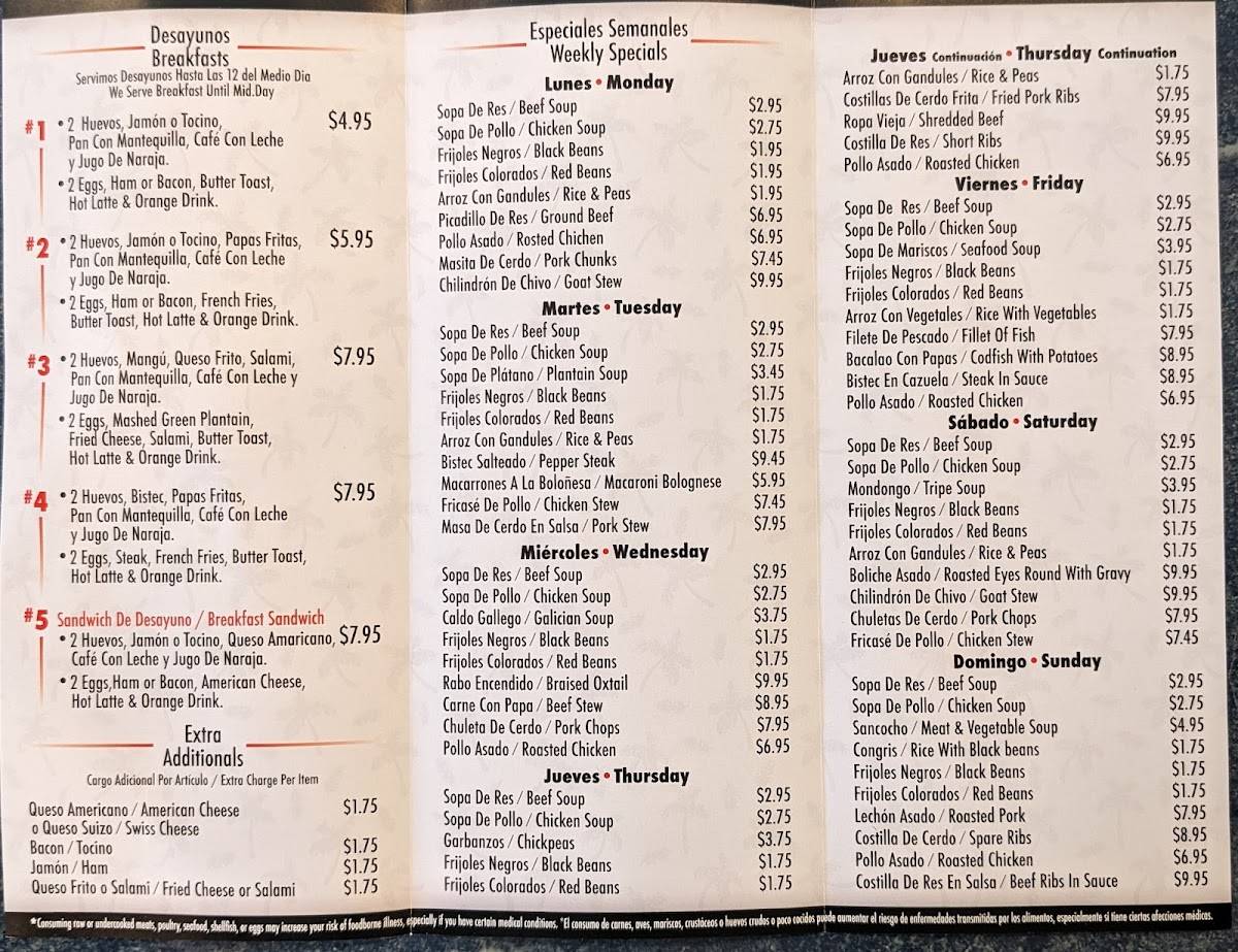 Menu at Latin Diner restaurant, Asbury Park