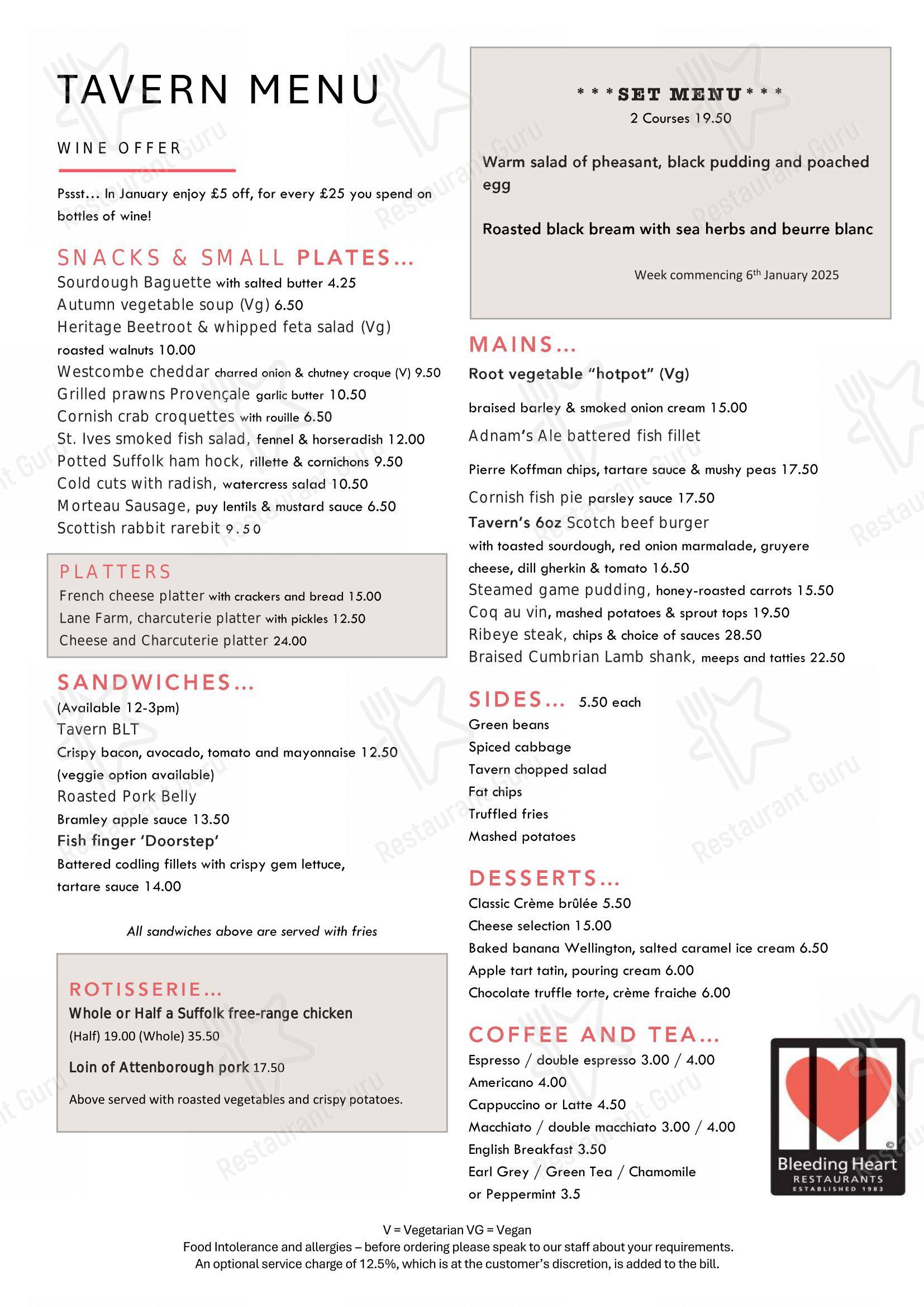 Menu at Bleeding Heart Bistro pub & bar, London, 7 Bleeding Heart Yard
