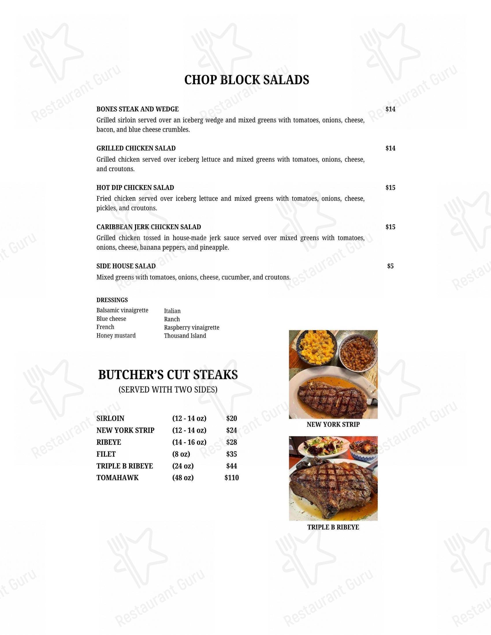 Menu at Bones Jones Burgers and Butchery steakhouse, Morganton