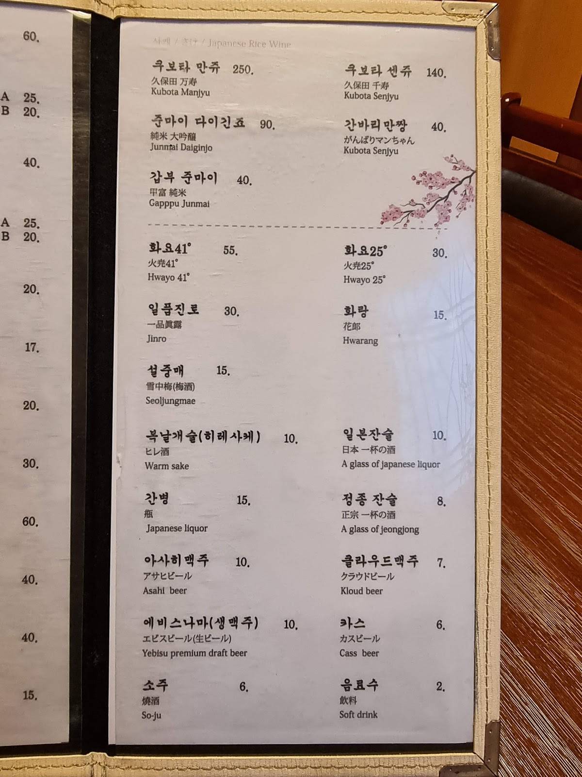 Menu at 삼송초밥 restaurant, Busan