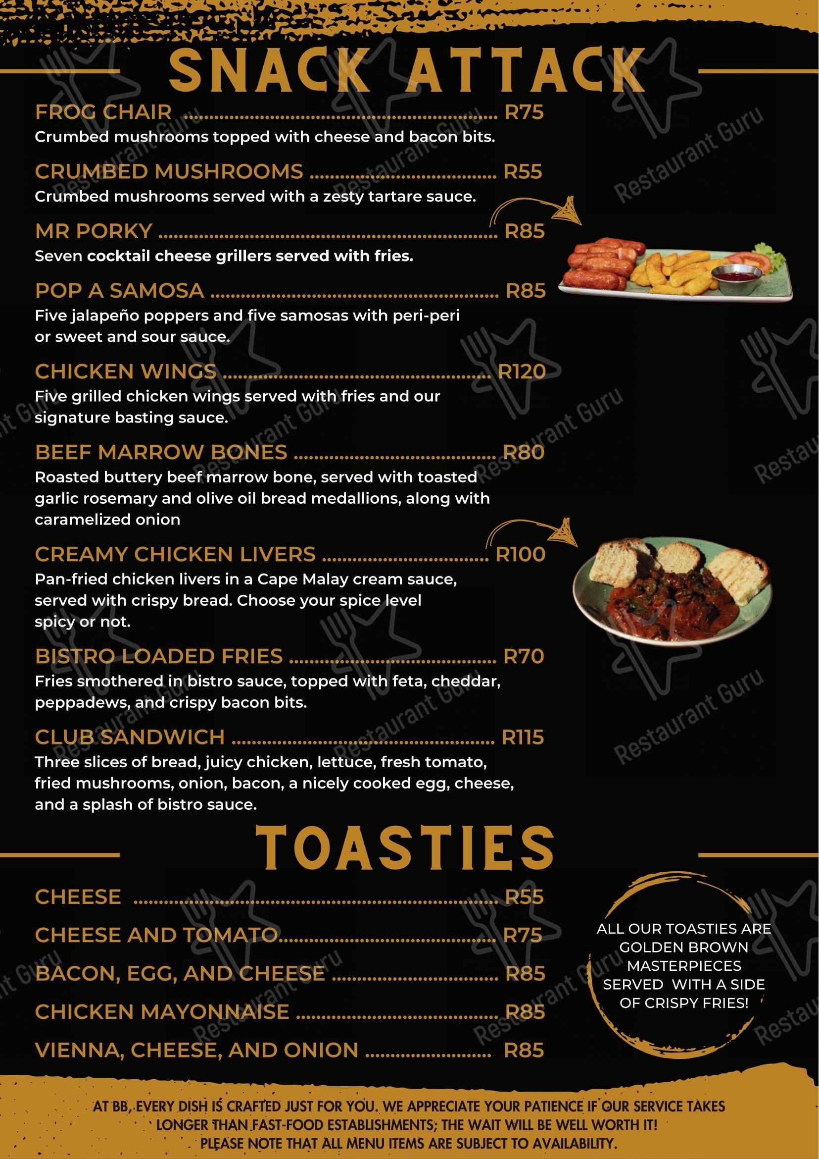 Menu at Butter Bistro restaurant, Mokopane