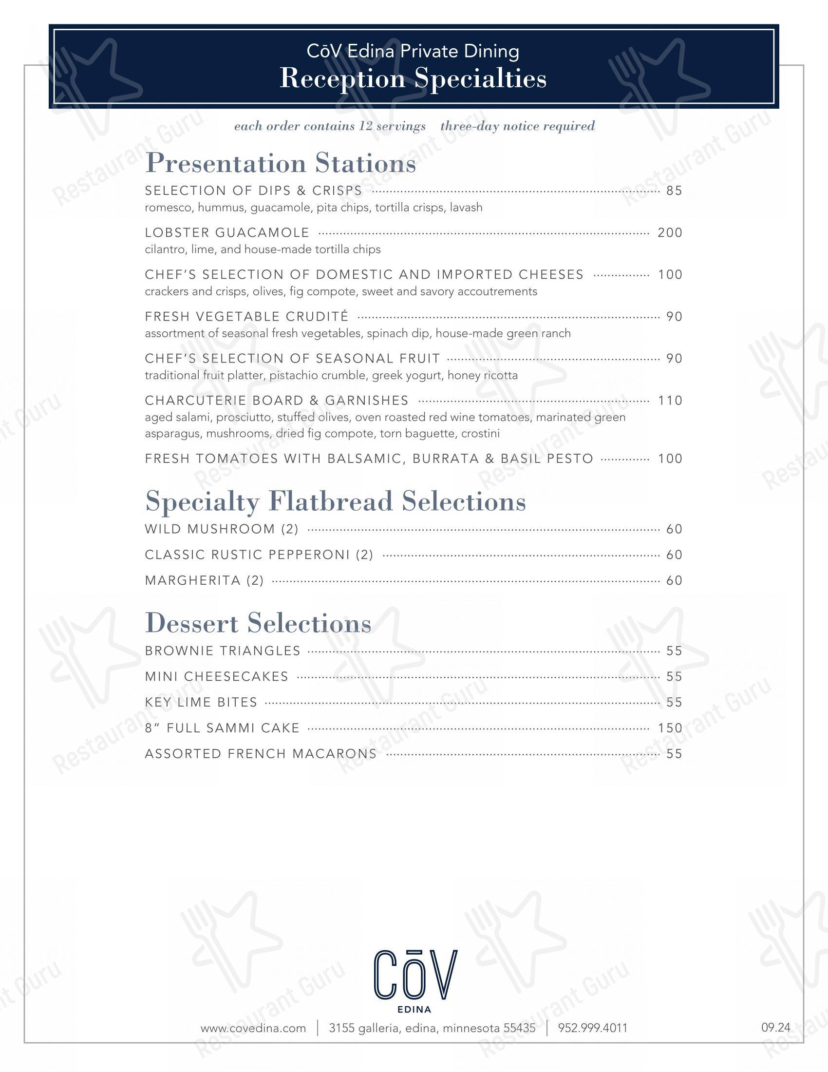 Menu at COV Edina pub & bar, Edina