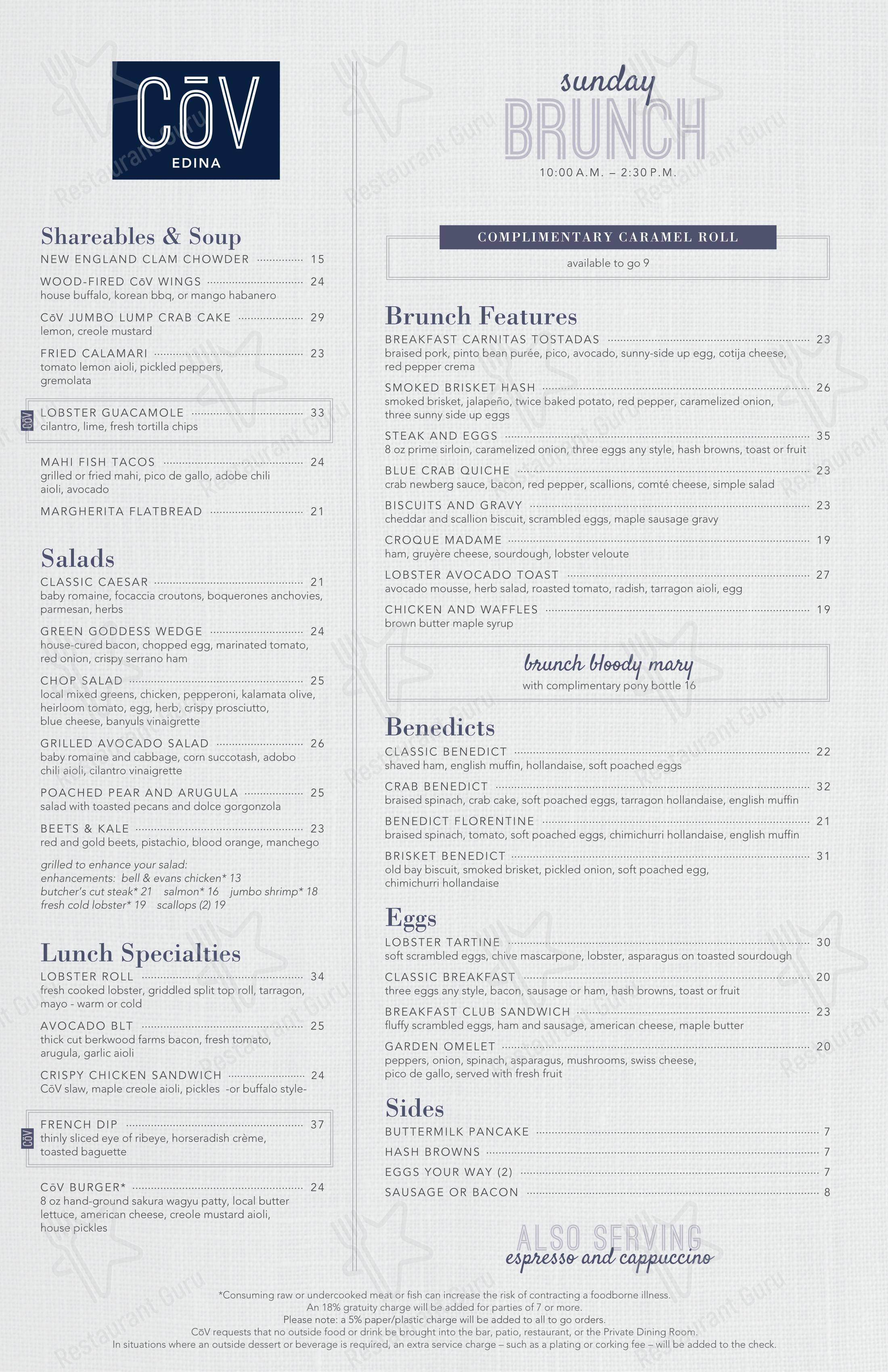Menu at COV Edina pub & bar, Edina