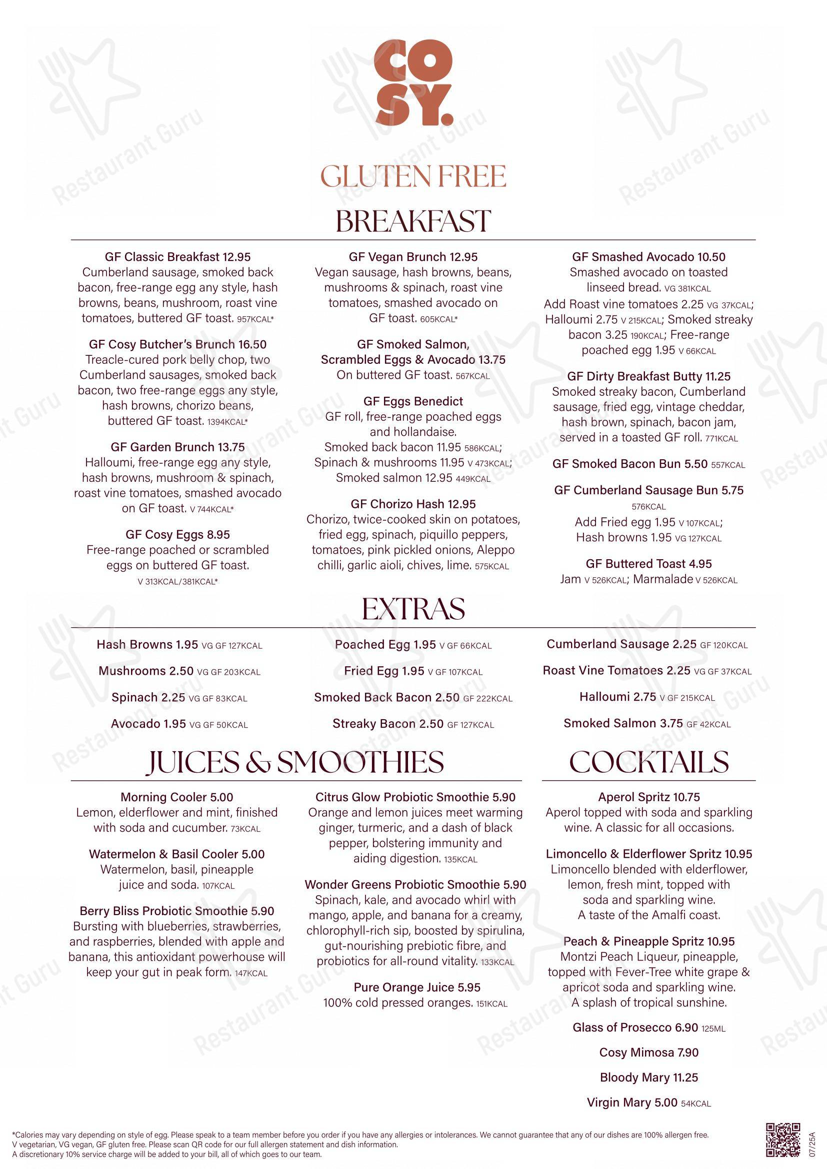 Menu at Cosy Club, Salisbury, 49 New St