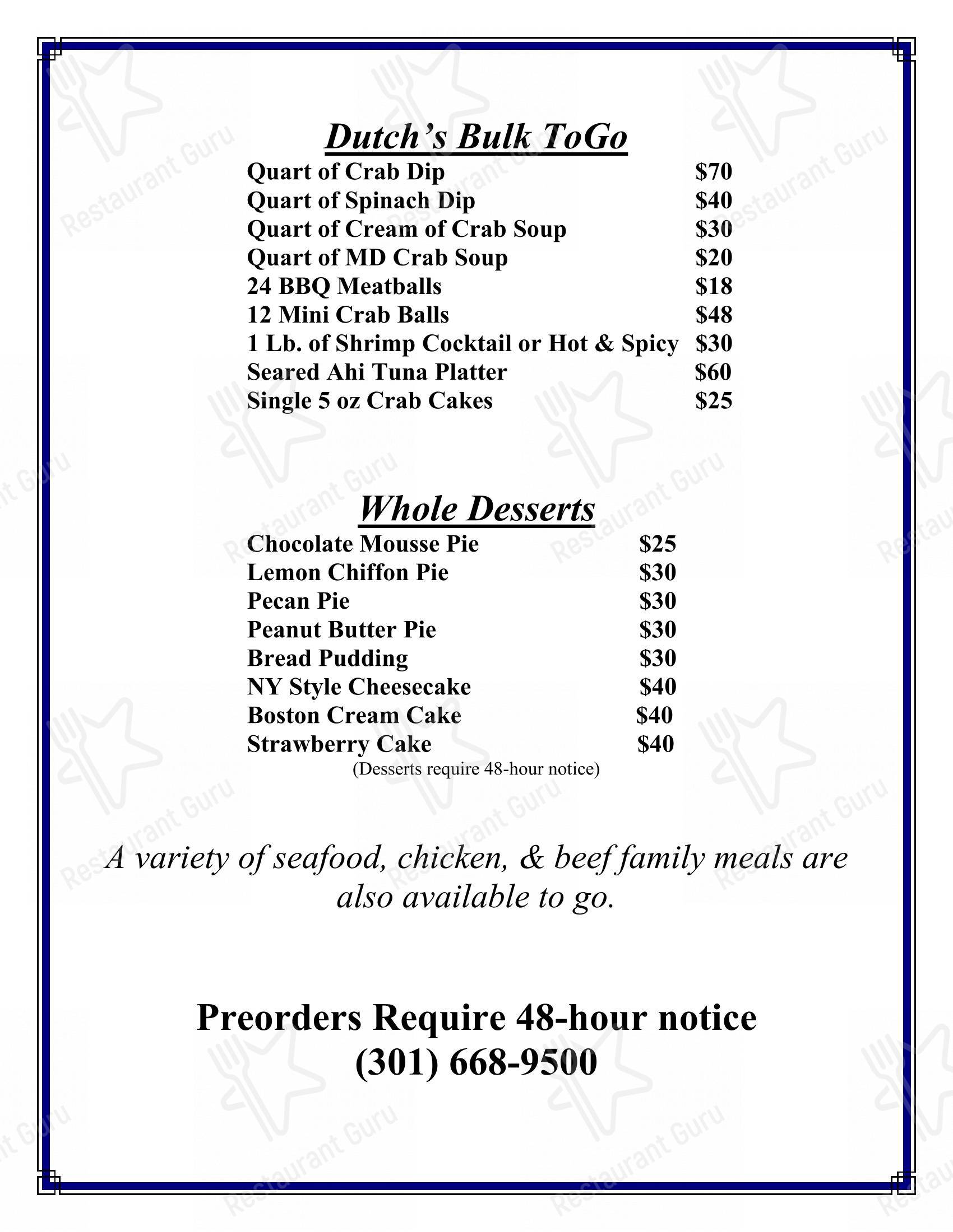 Menu at Dutch's Daughter steakhouse, Frederick, 581 Himes Ave