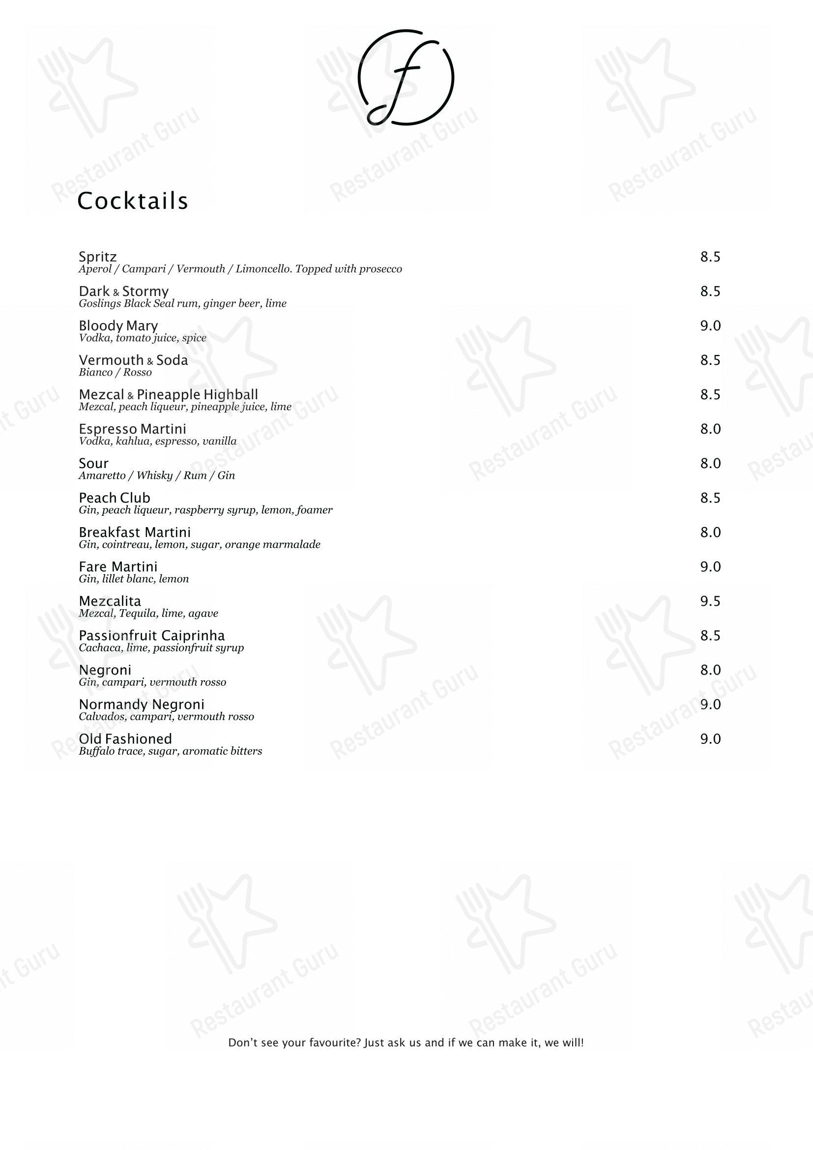 Menu at Fare pub & bar, Otley