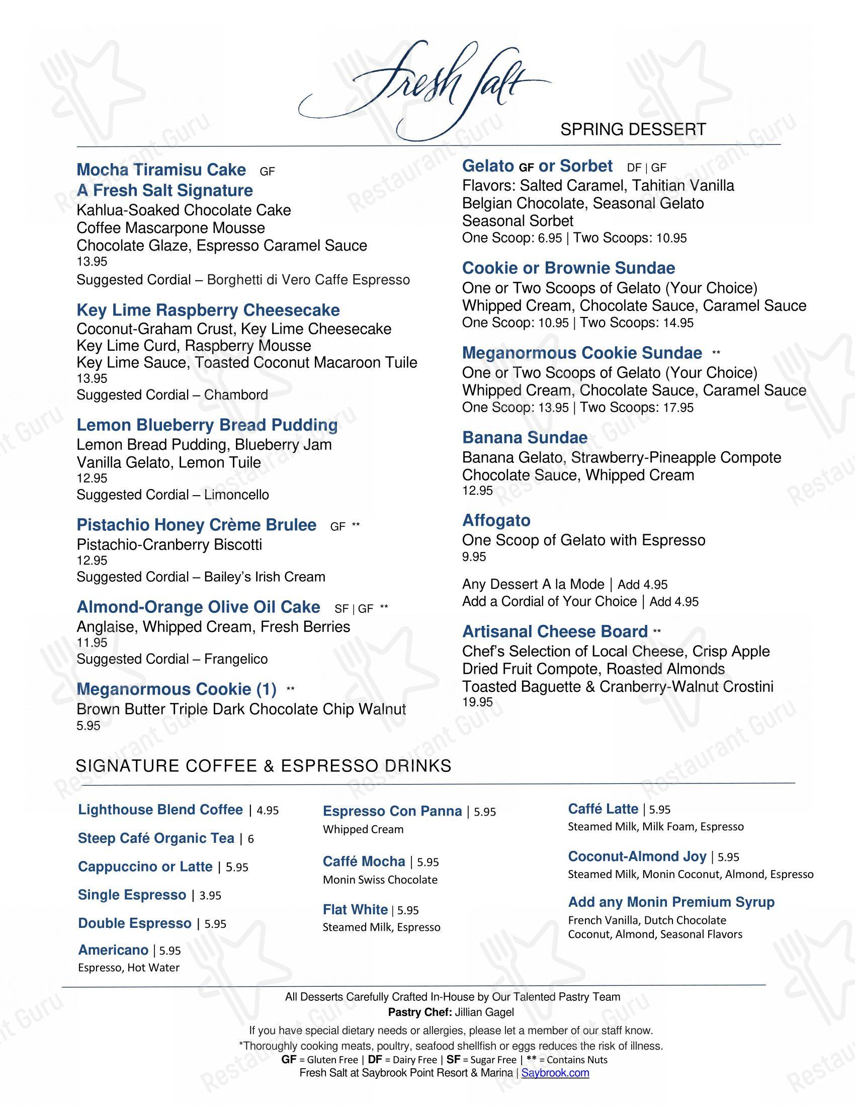 Menu at Fresh Salt restaurant, Old Saybrook