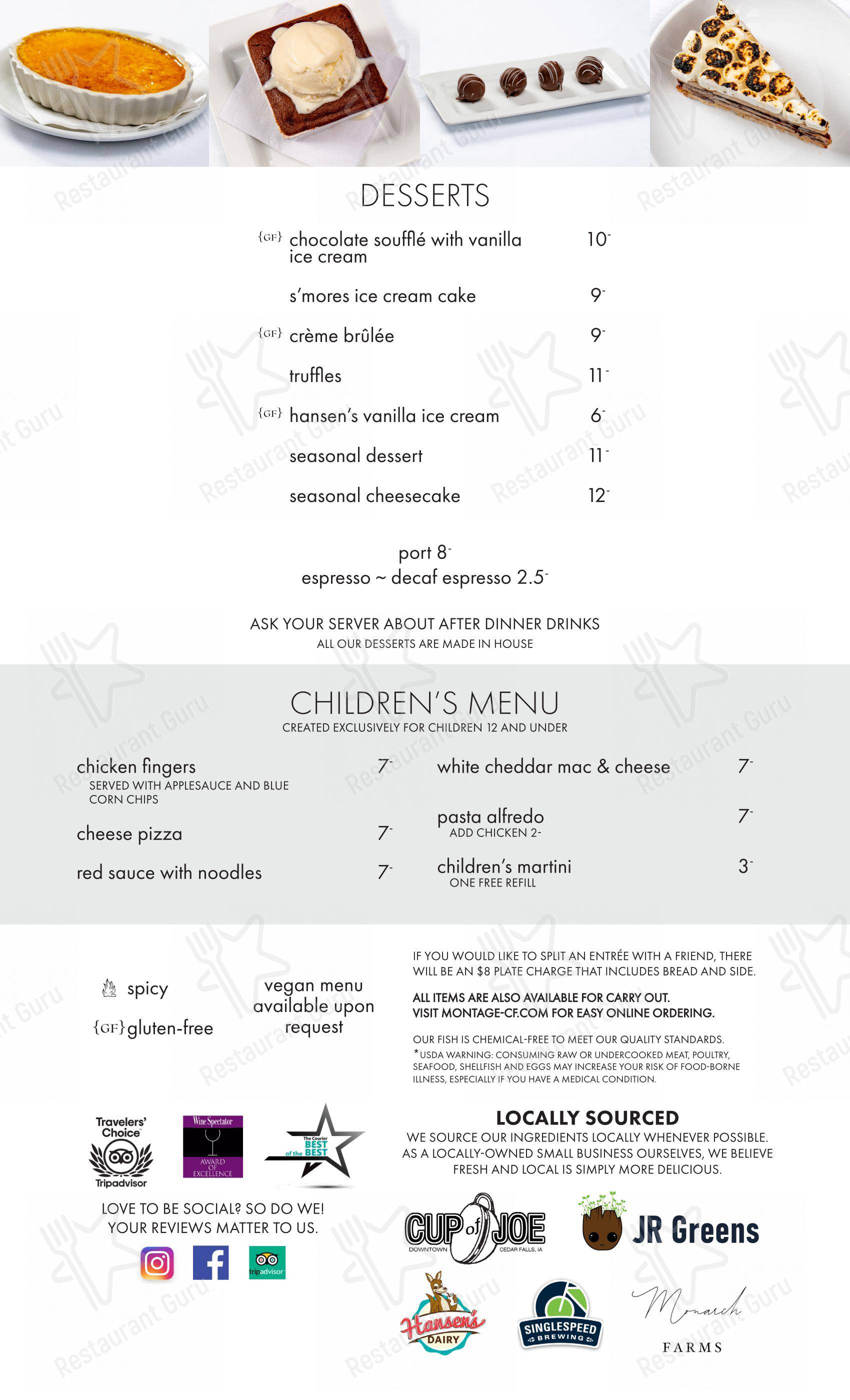 Menu at Montage pub & bar, Cedar Falls