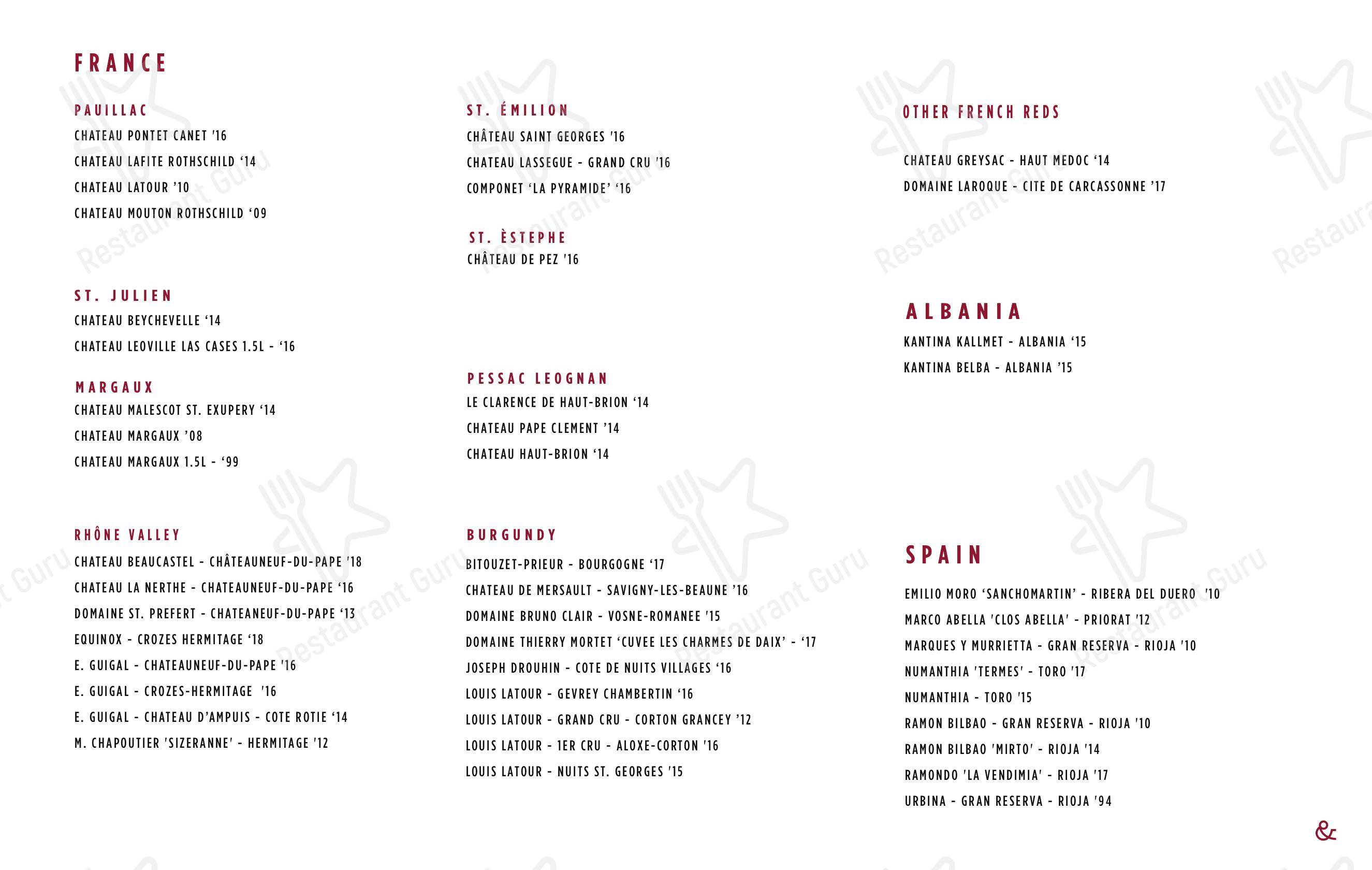 Menu at Nick & Sam's steakhouse, Dallas, Maple Ave