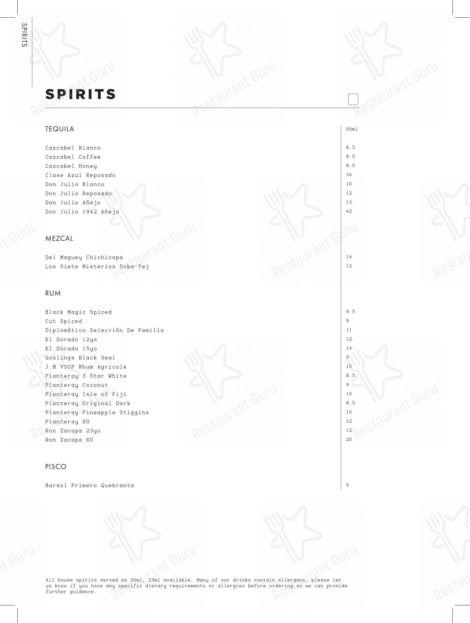 Menu at Pasture Birmingham restaurant, Birmingham