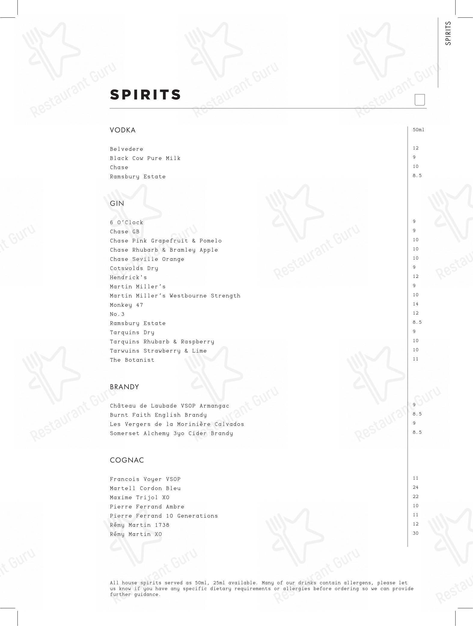 Menu at Pasture Birmingham restaurant, Birmingham