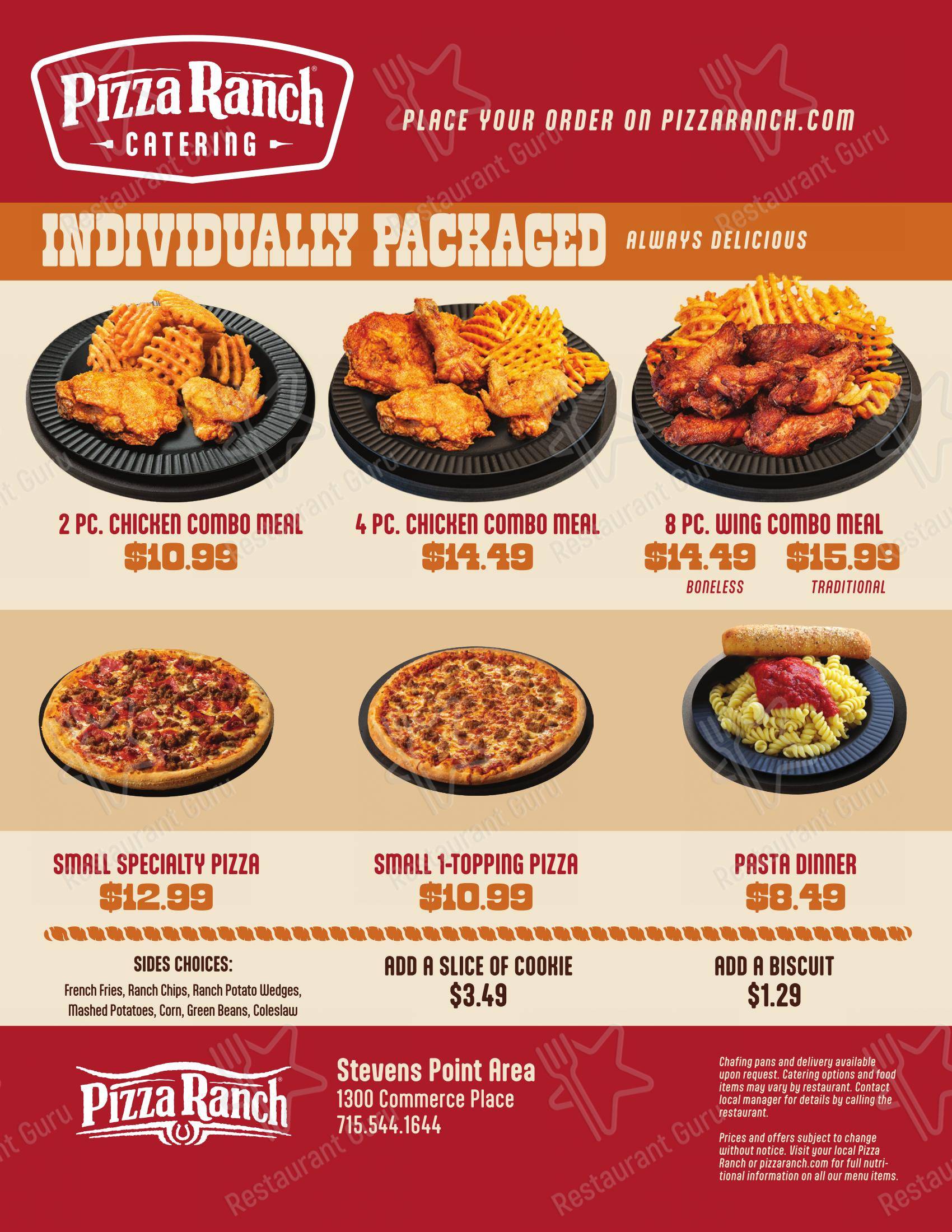 Menu at Pizza Ranch pizzeria, Plover