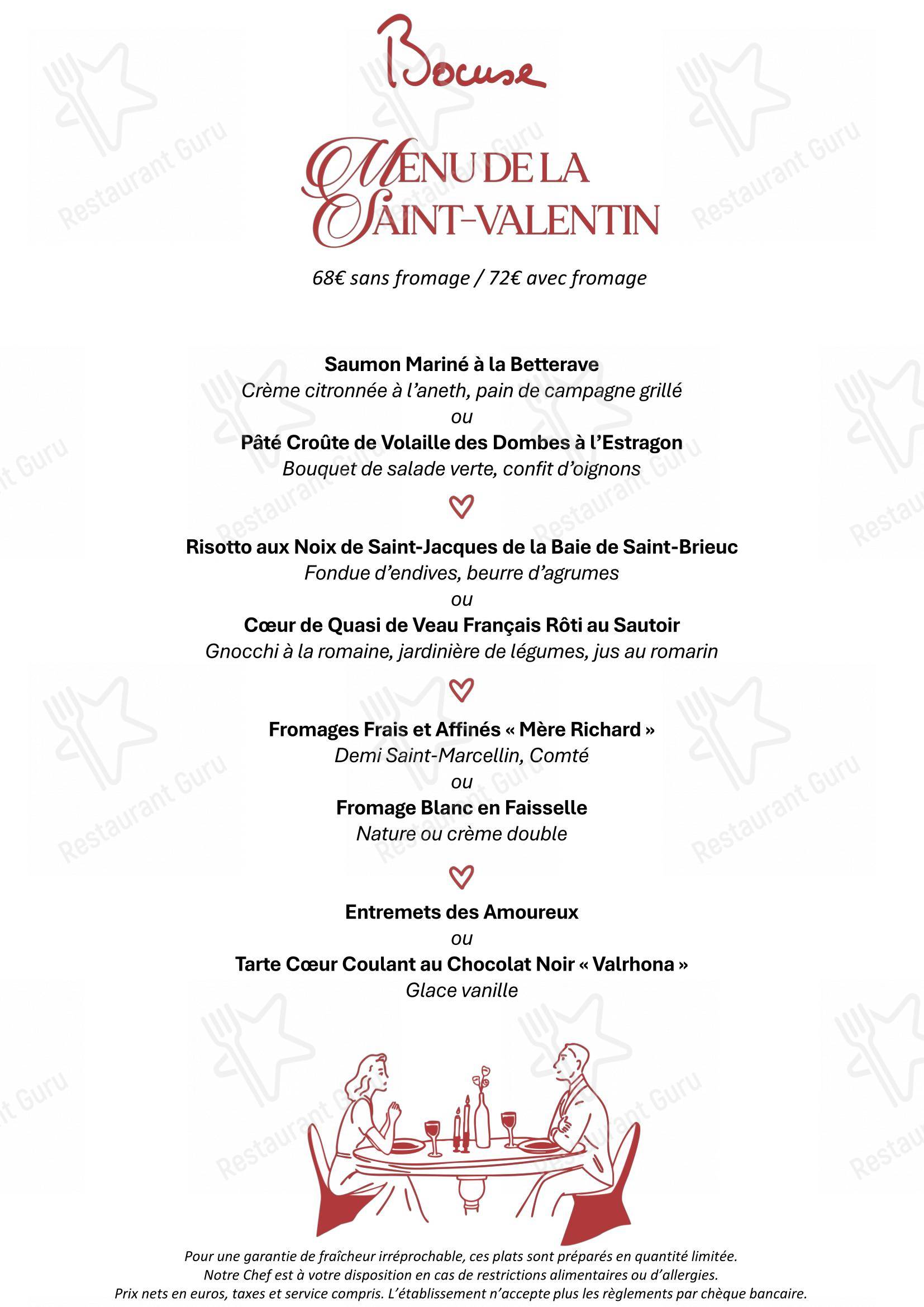 Menu au Restaurant Fond Rose - Bocuse, Caluire-et-Cuire, 25 chemin de ...