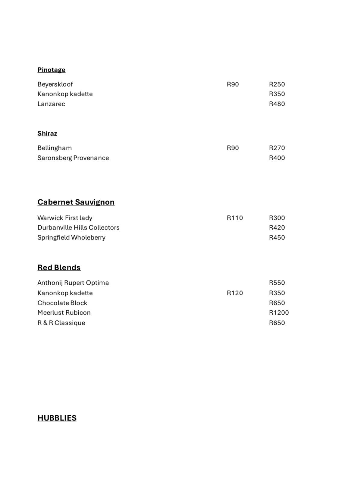 Menu at LUMO lounge&living RUIMSIG, Roodepoort