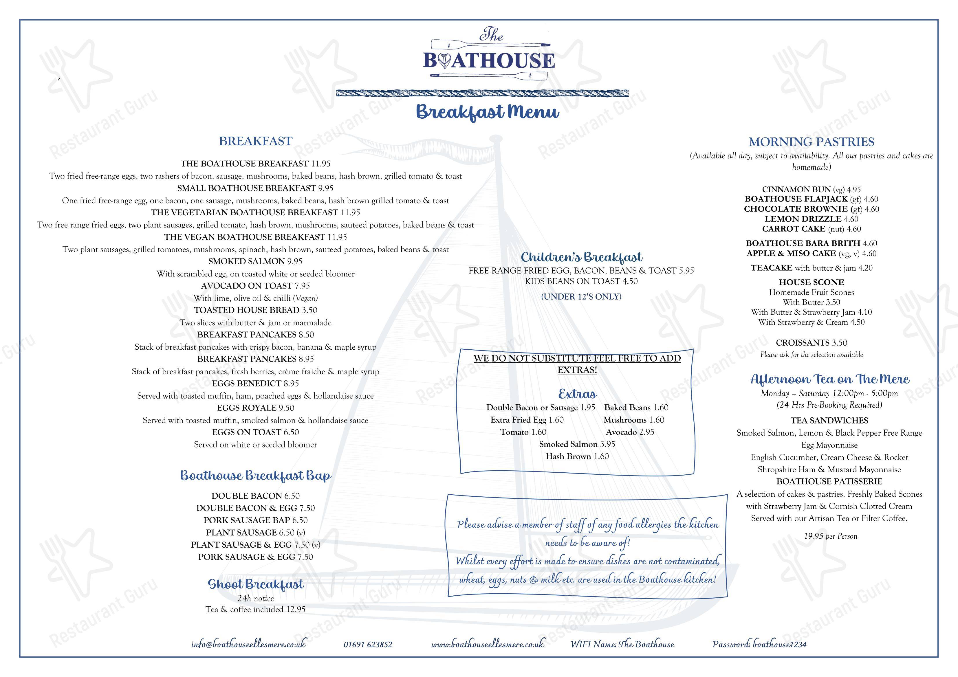 Menu at The Boat House cafe, Ellesmere
