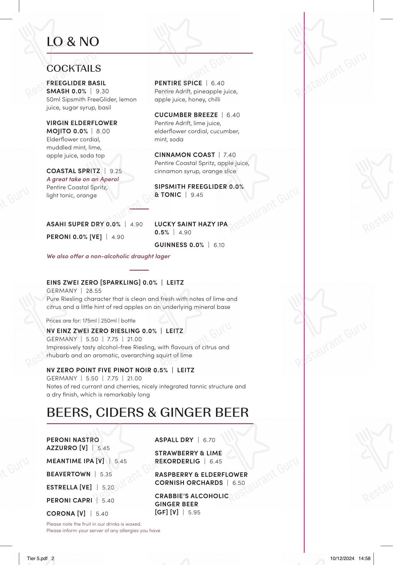 Menu at The Four Alls pub & bar, Stratford-upon-Avon