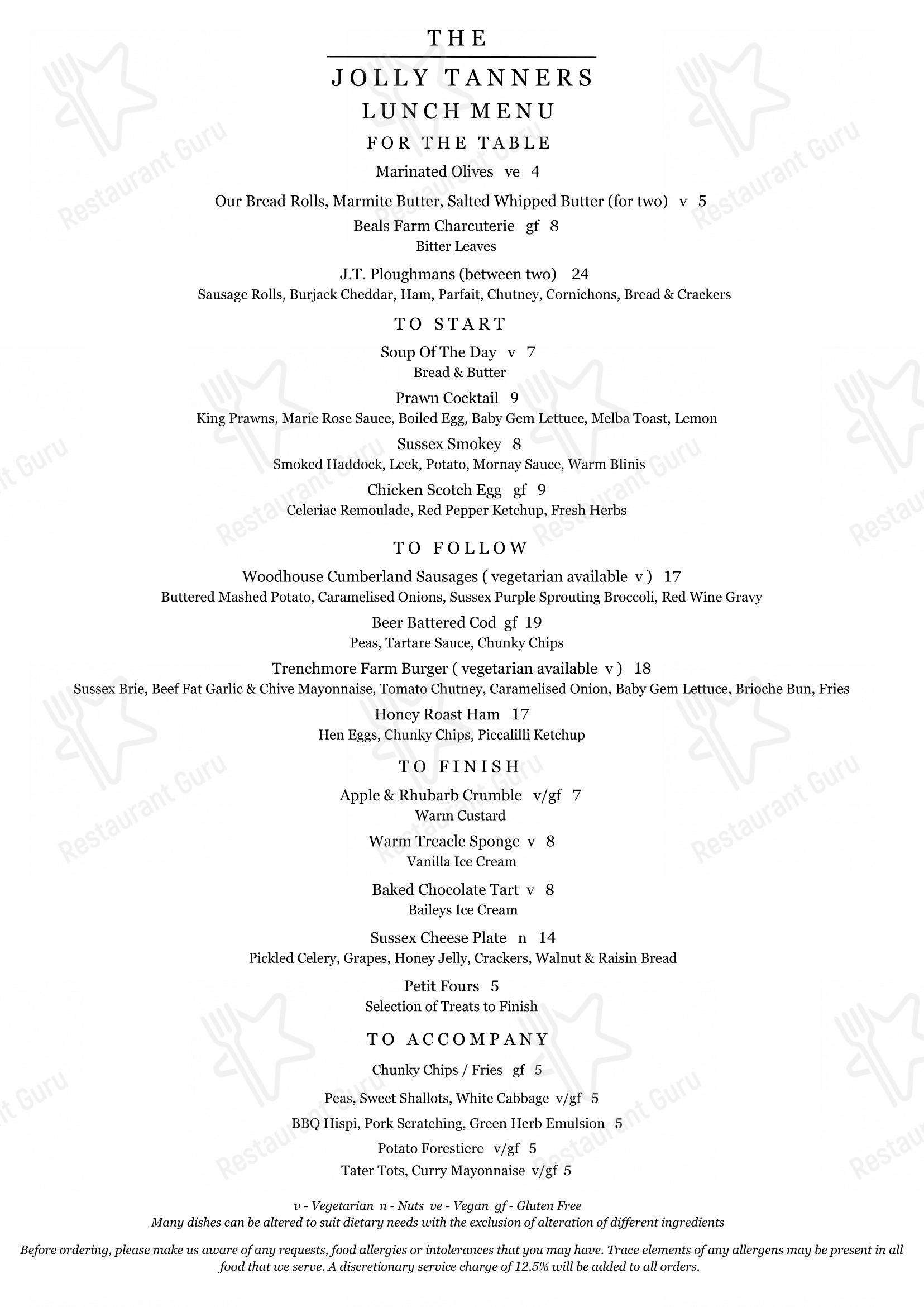 Menu at The Jolly Tanners pub & bar, Handcross