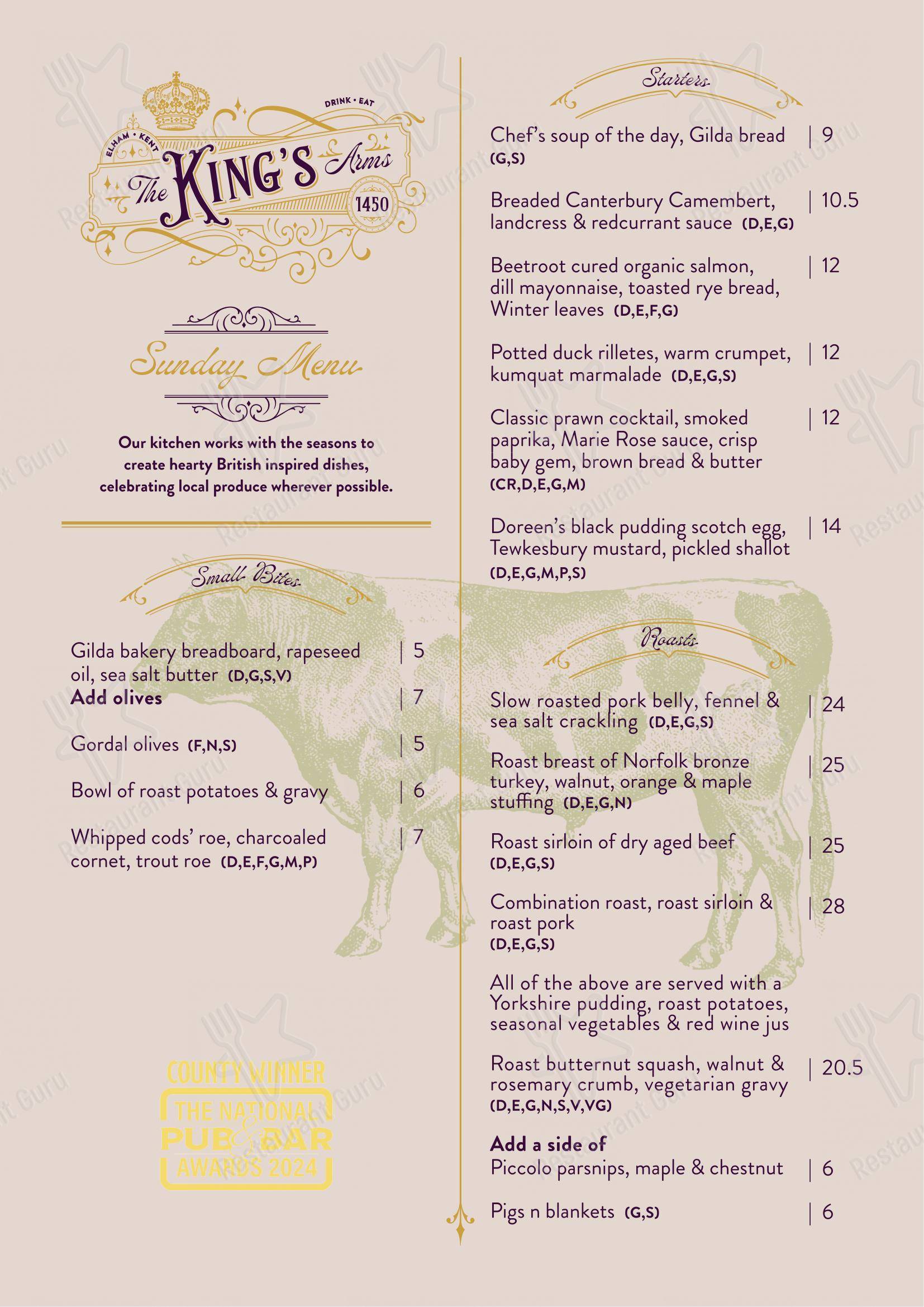 Menu at The Kings Arms pub & bar, Elham
