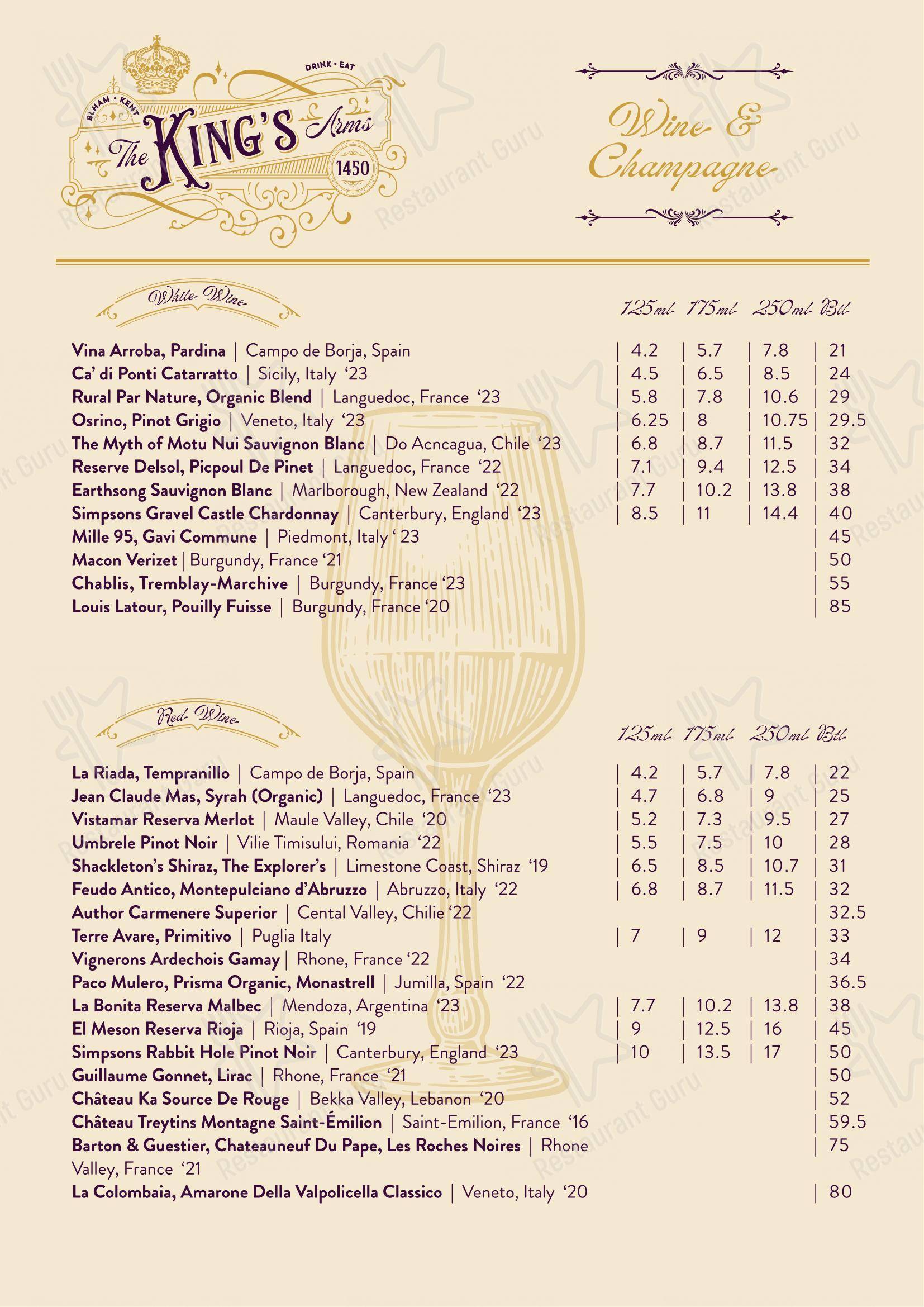 Menu at The Kings Arms pub & bar, Elham