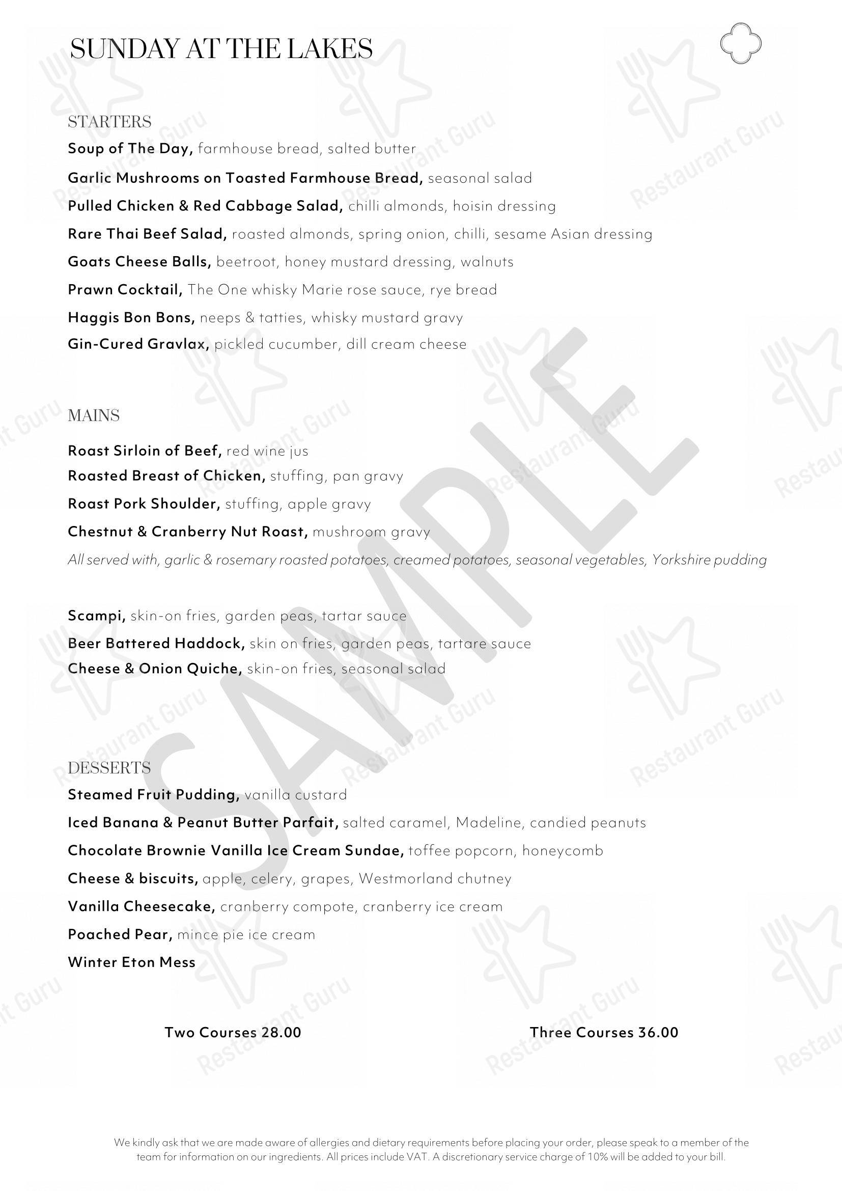 Menu at The Lakes Distillery restaurant, Bassenthwaite