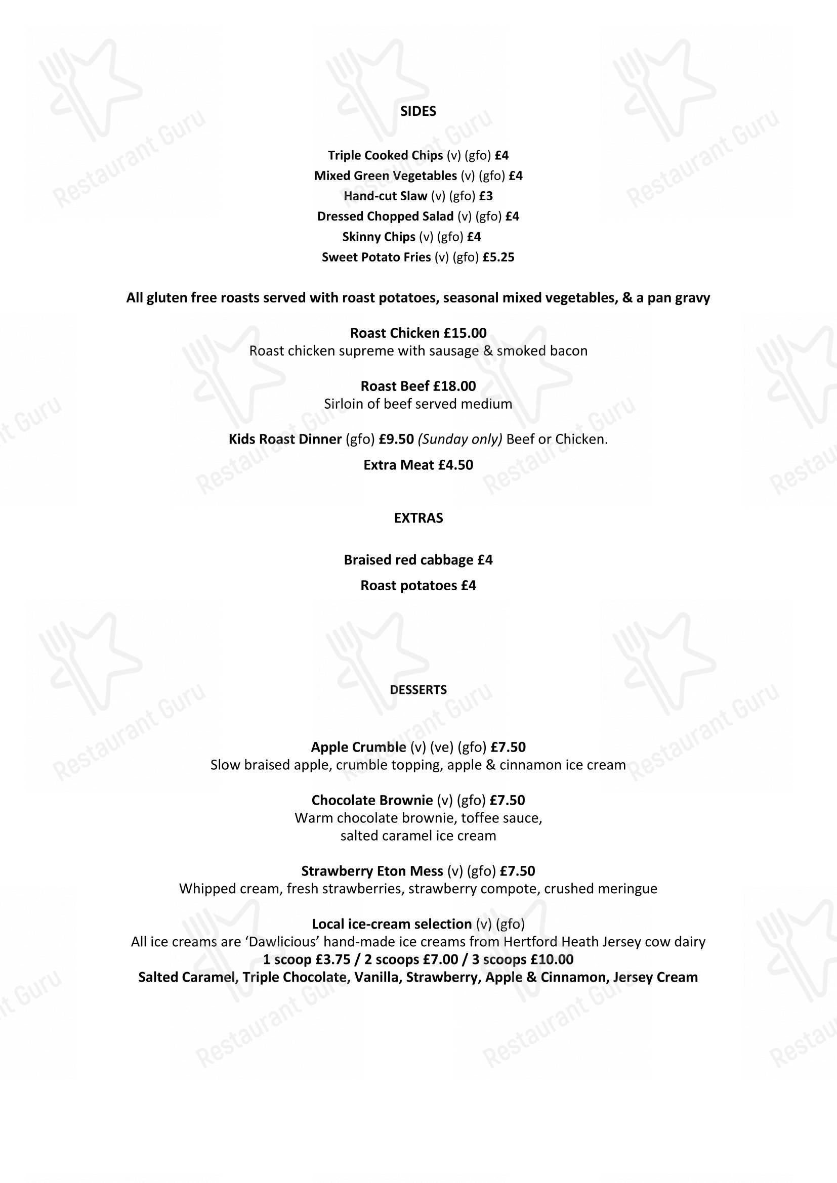 Menu at Three Lakes restaurant, Ware