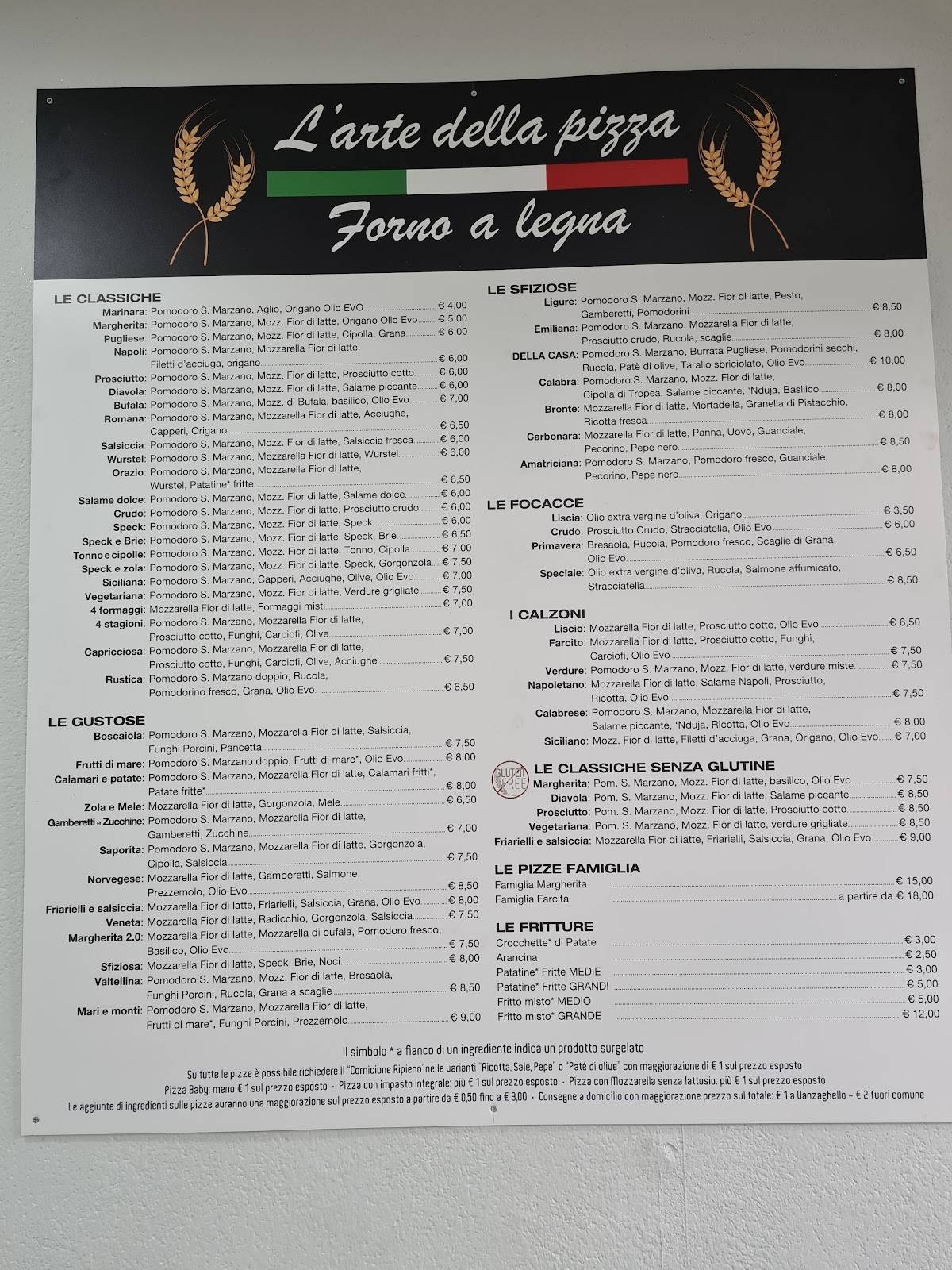 Menu da L'arte Della Pizza ristorante, Vanzaghello