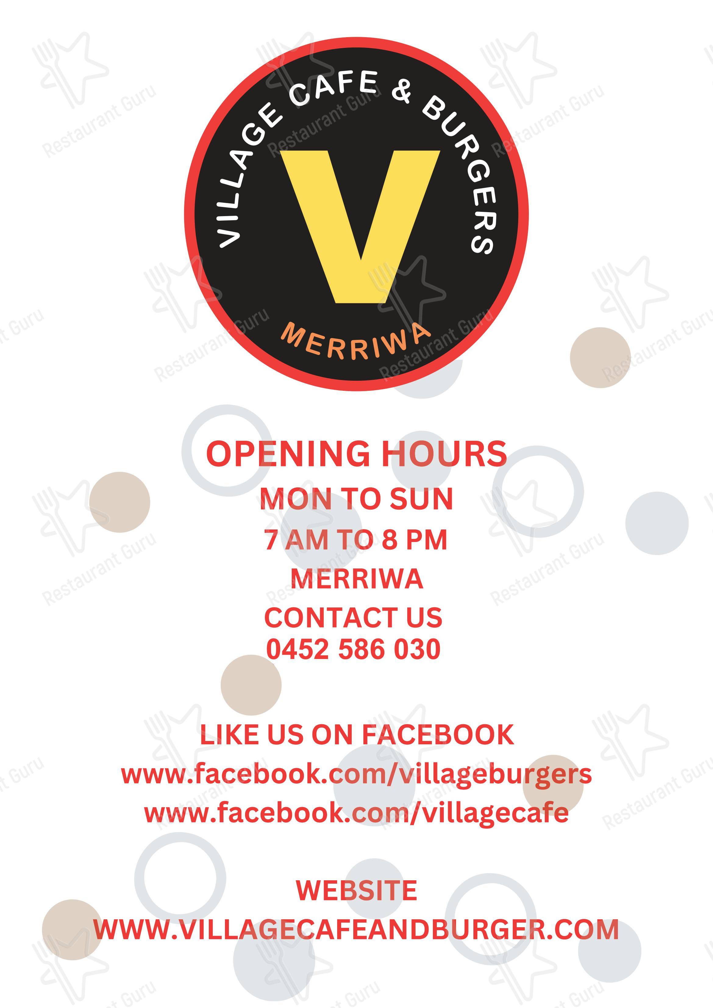 Menu at Village Cafe & Burgers Greenwood, Greenwood