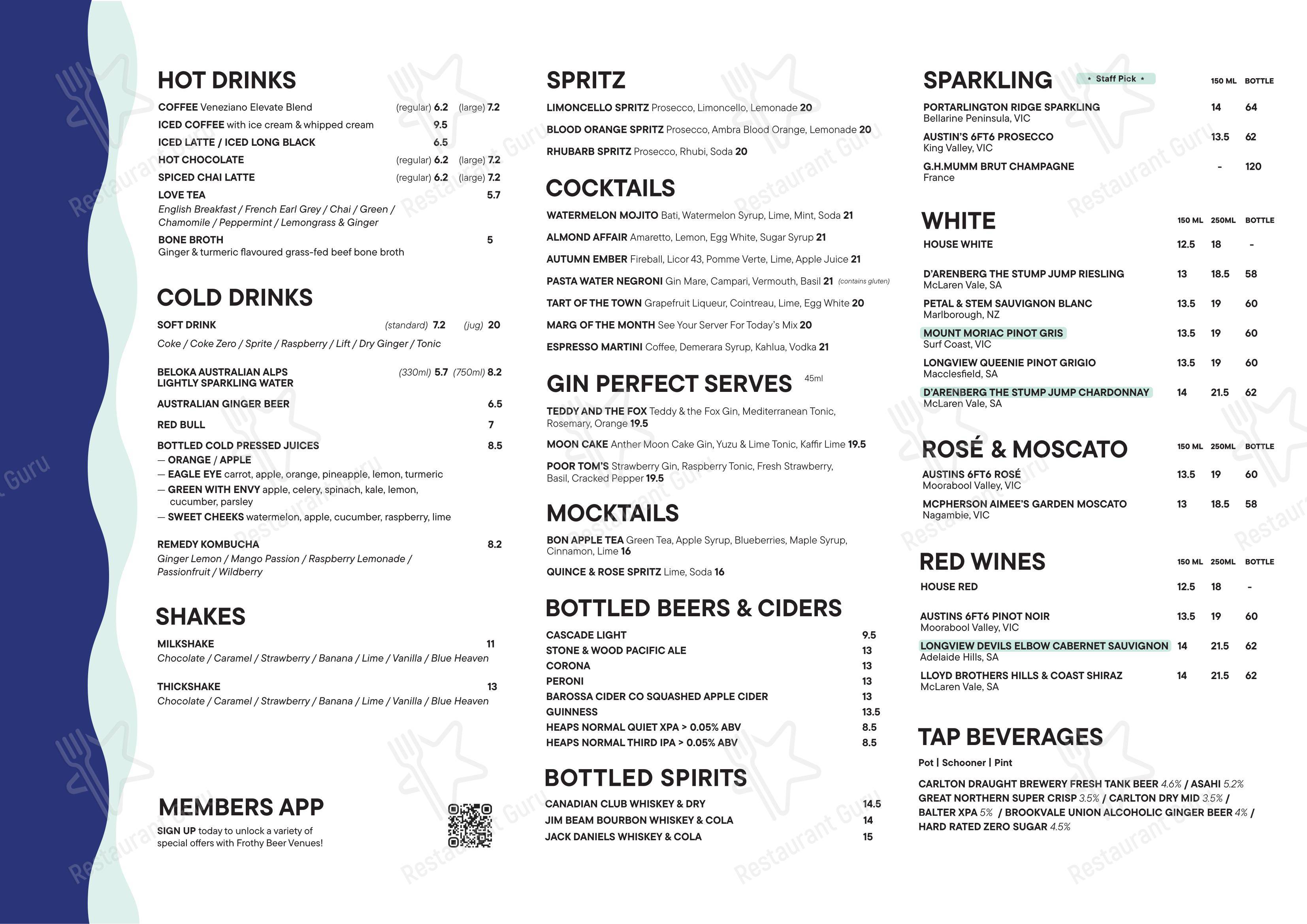 Menu at Wharf Shed restaurant, Geelong