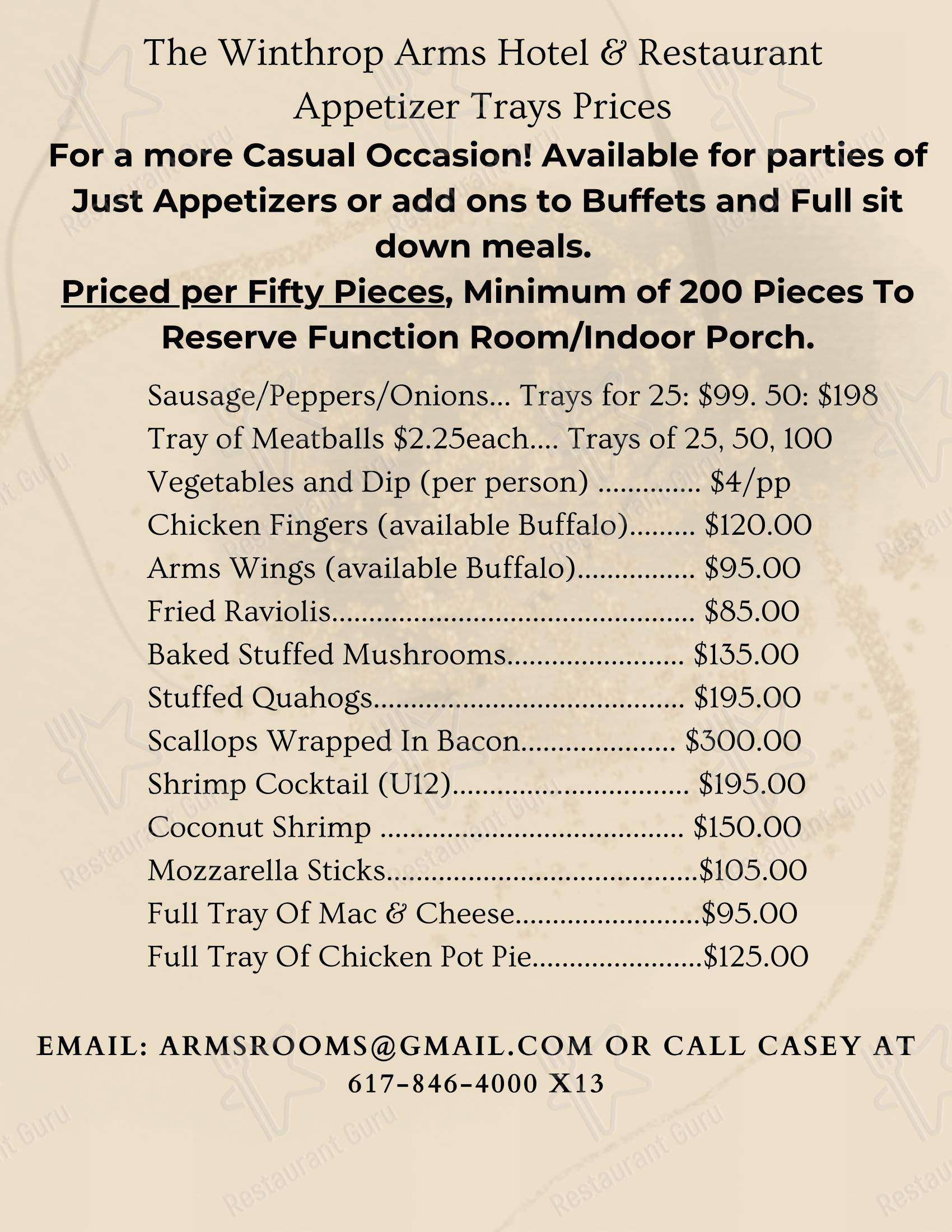 Menu at Winthrop Arms Hotel & Restaurant, Winthrop