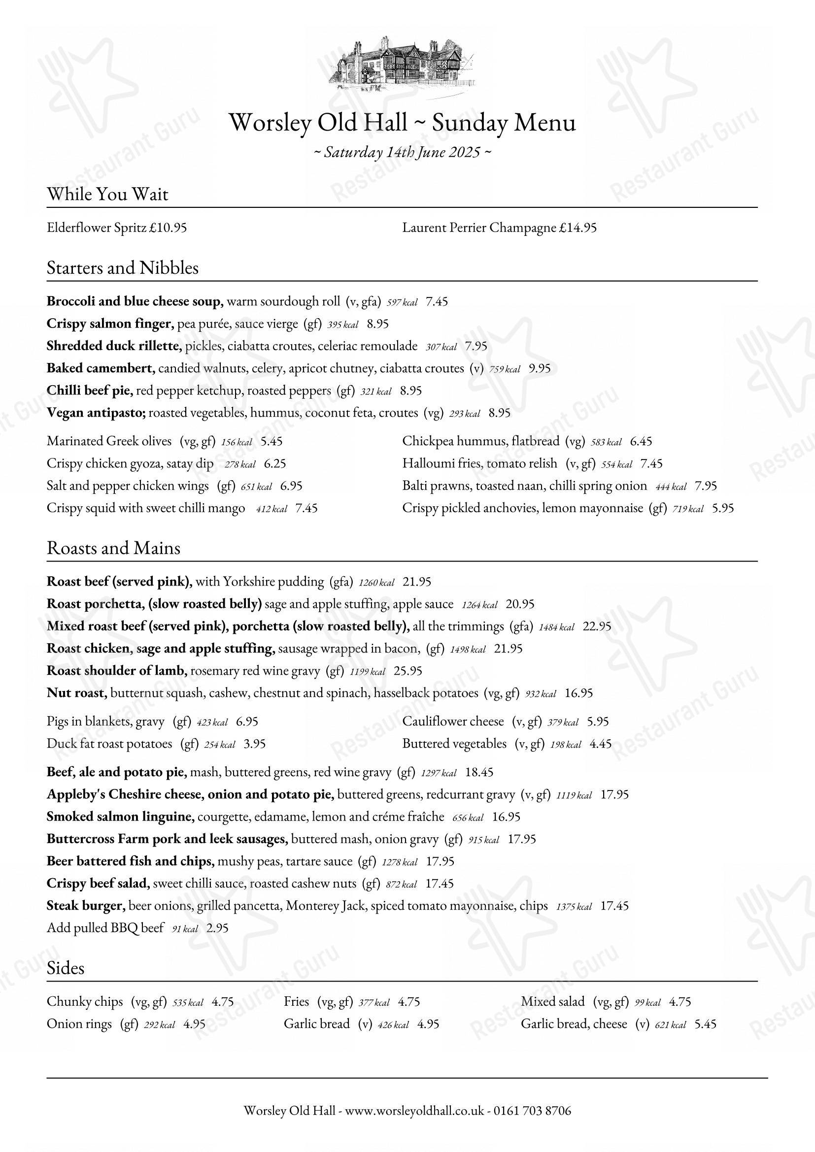 Menu at Worsley Old Hall pub & bar, Stretford