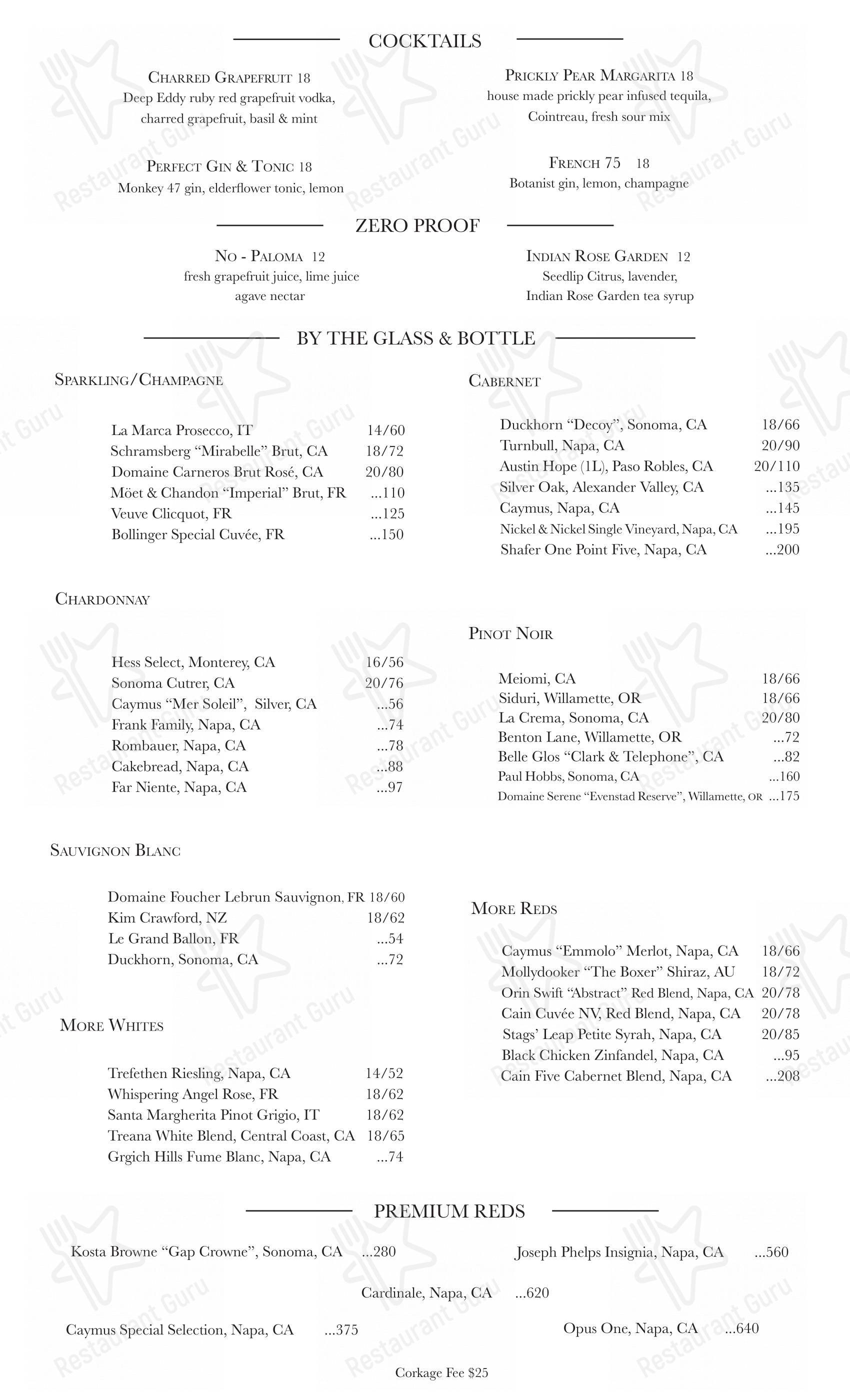 Menu at the River House restaurant, Palm Beach Gardens, PGA Boulevard